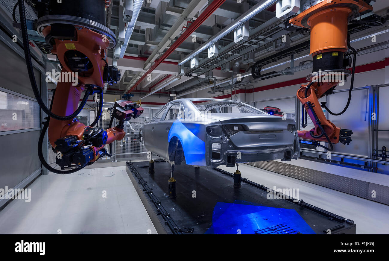 Bodywork of an Audi A8 sedan in the measuring cell, quality control ...