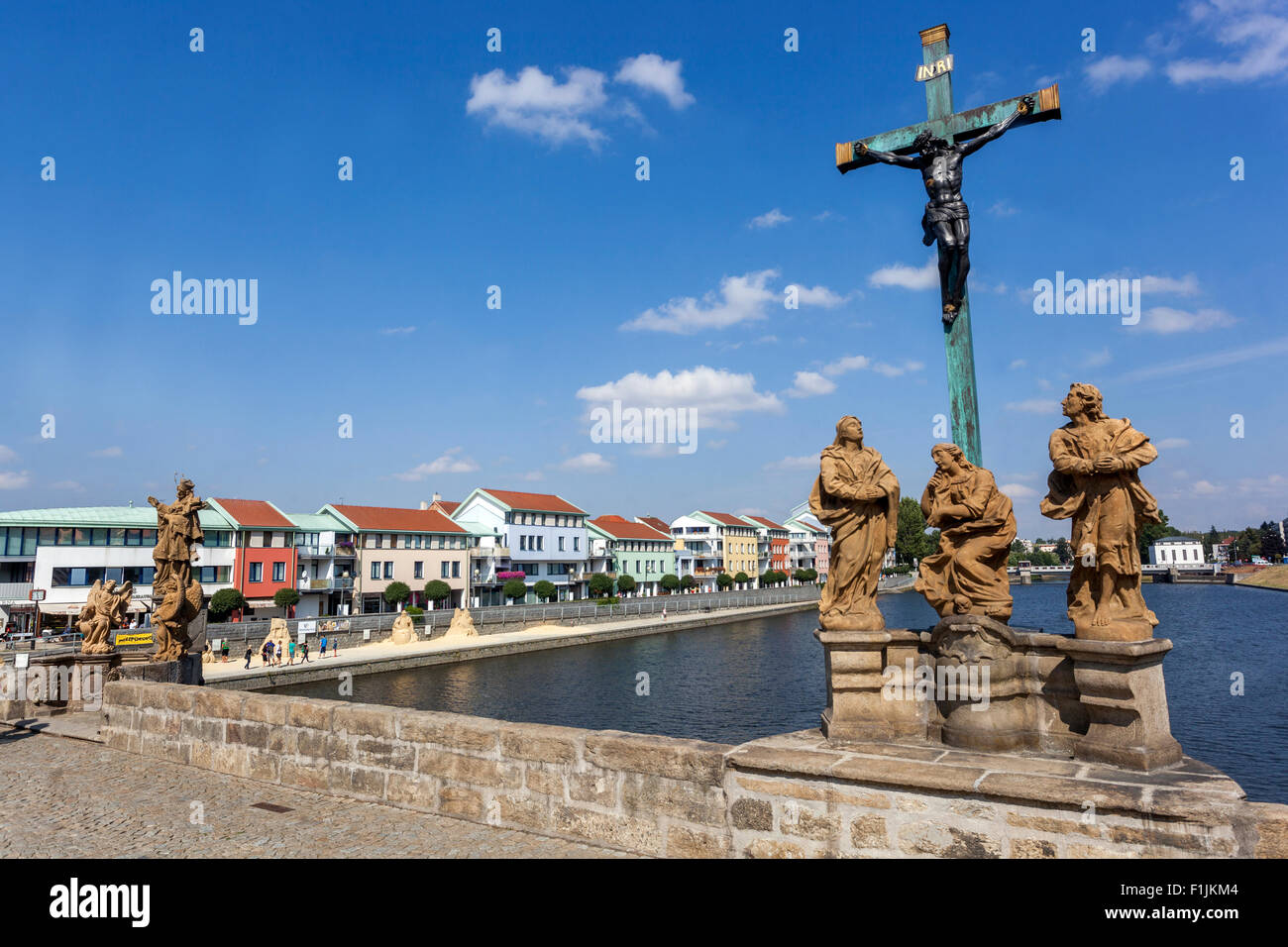 The oldest Gothic stone bridge in the Czech Republic. Over Otava River ...