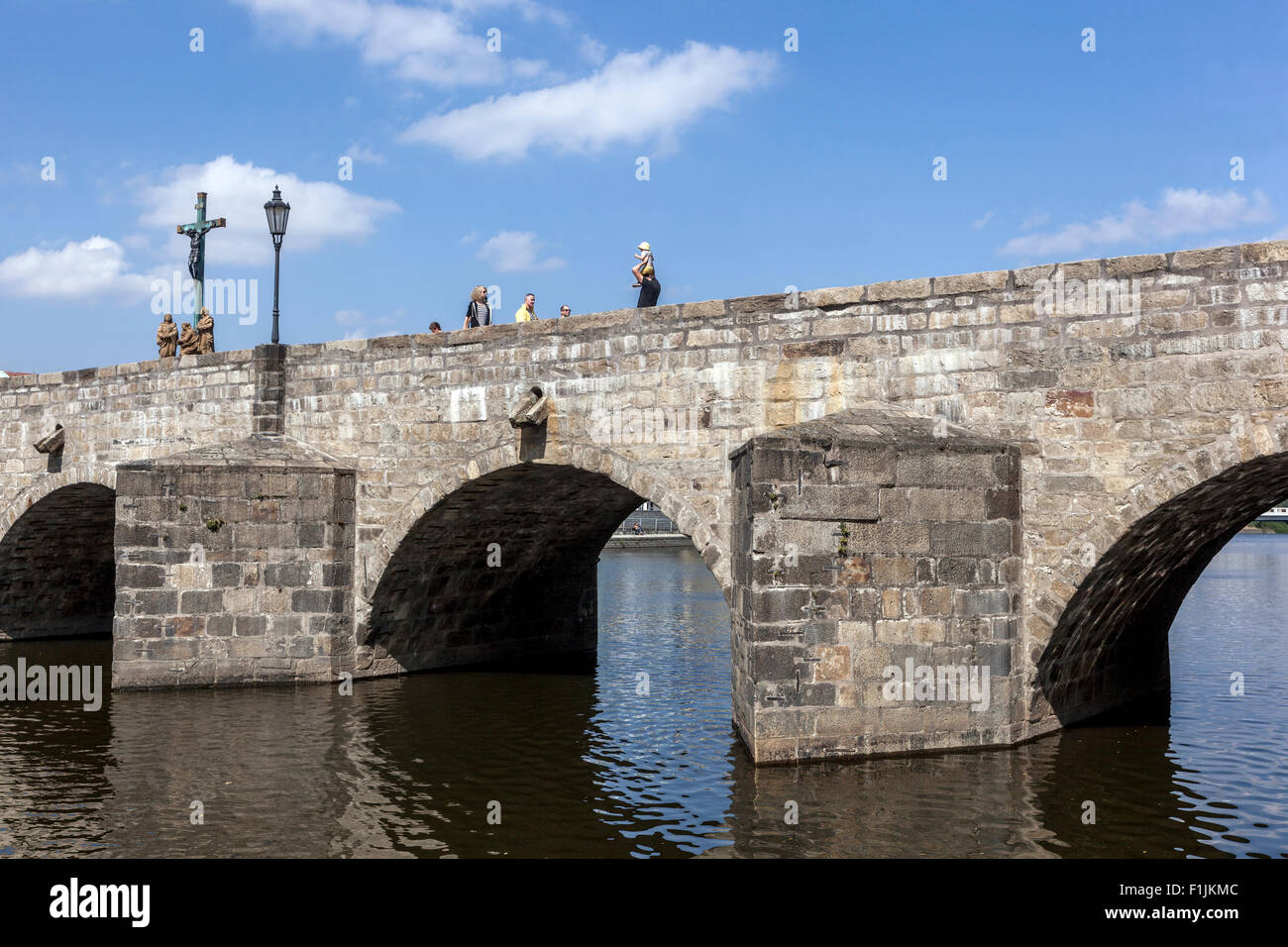 The oldest Gothic stone bridge in the Czech Republic. Over Otava River ...