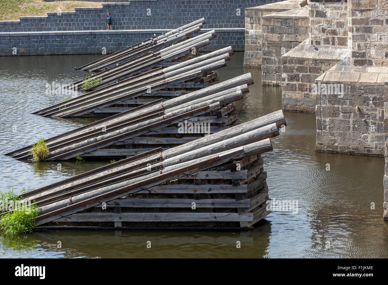 The oldest Gothic stone bridge in the Czech Republic. Over Otava River ...