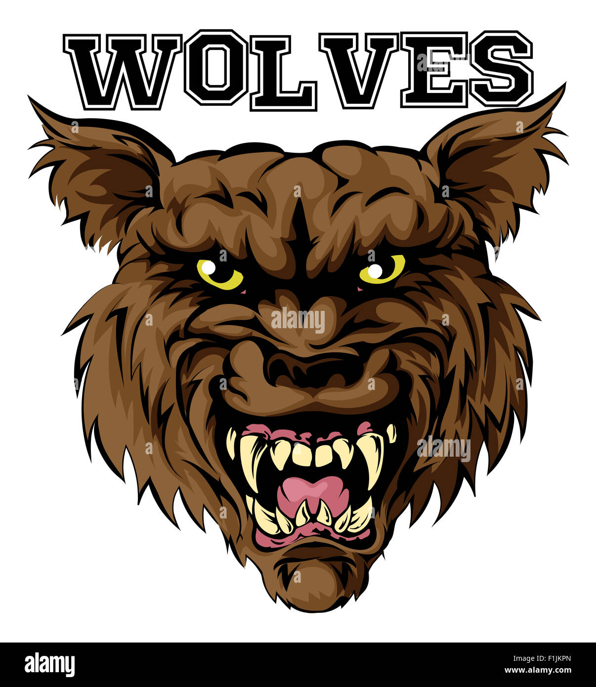 An illustration of a Wolf sports mascot head with the word Wolves Stock ...