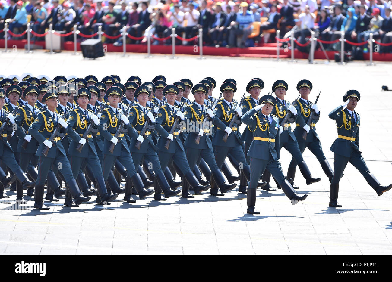 Beijing, China. 3rd Sep, 2015. The phalanx of Kazakhstan attends a ...