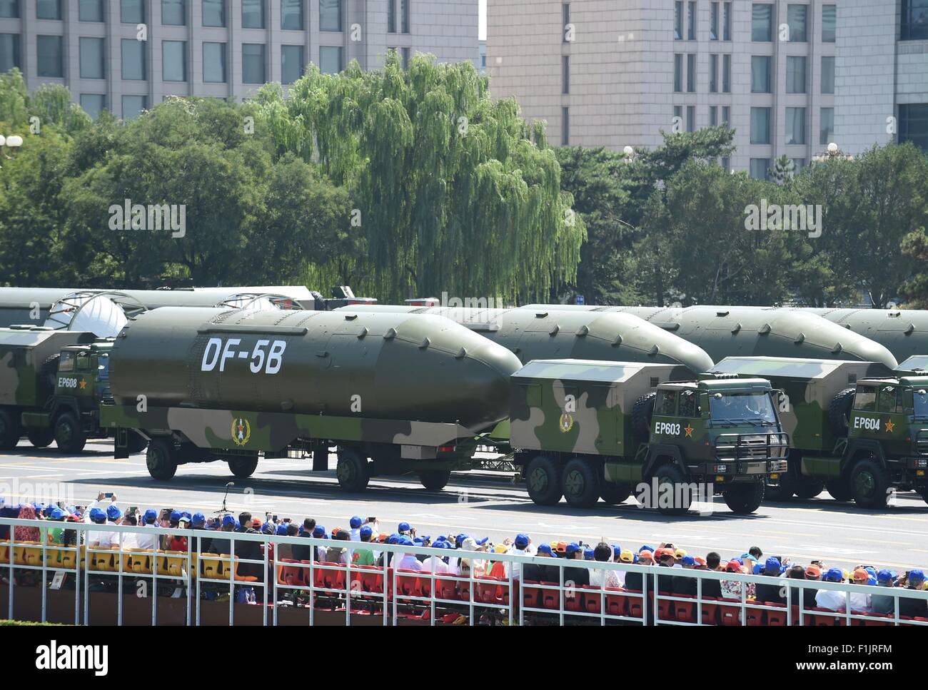Beijing, China. 3rd Sep, 2015. Nuclear missiles are displayed in a ...