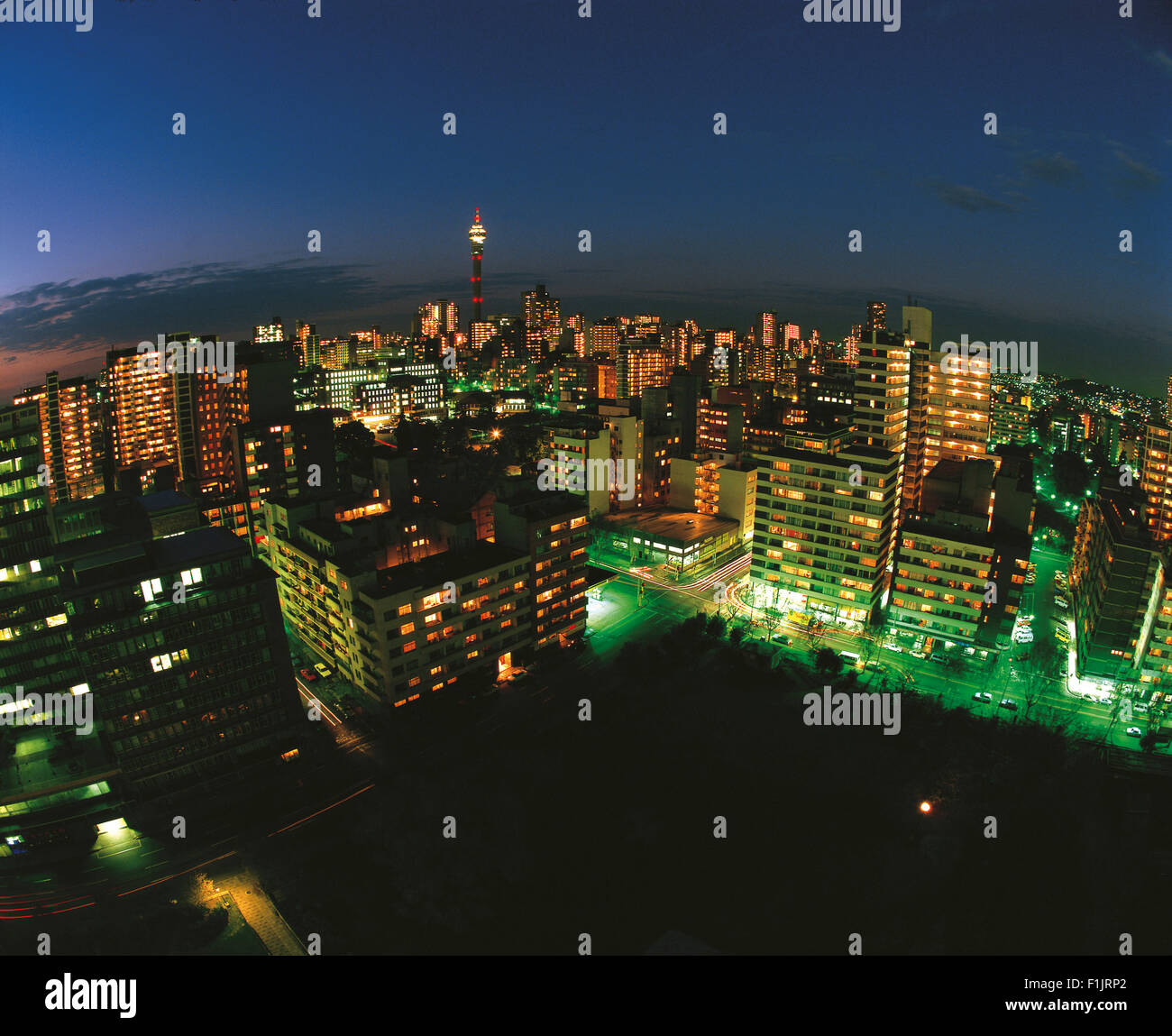 Silhouette of Johannesburg skyline with Hillbrow Tower at night ...