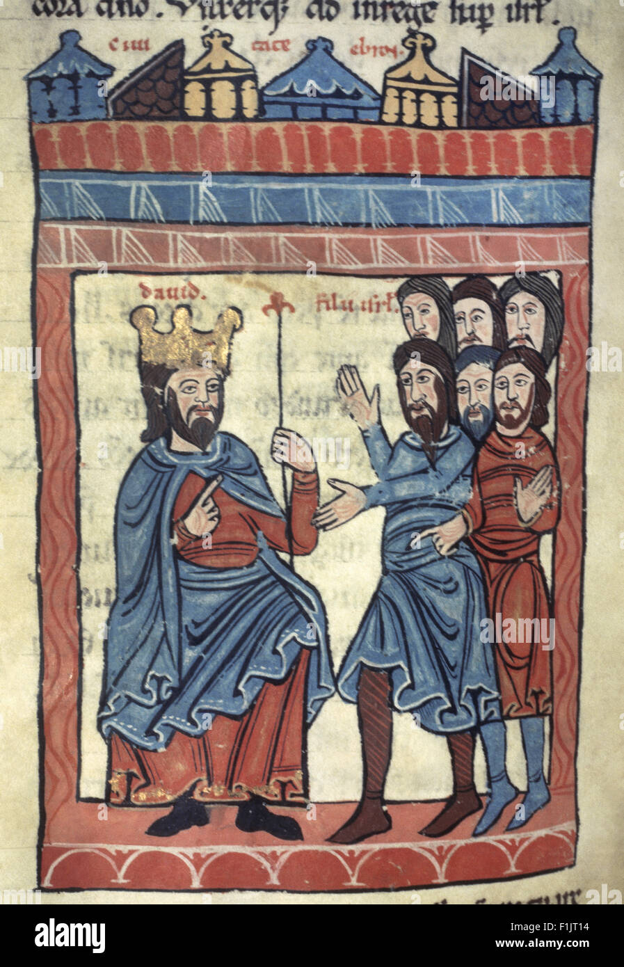 Biblical King David of Israel (C. 1040-970 BC). Miniature, 12th century ...