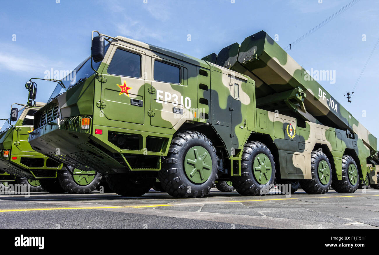 Beijing, China. 3rd Sep, 2015. Military vehicles carrying conventional ...