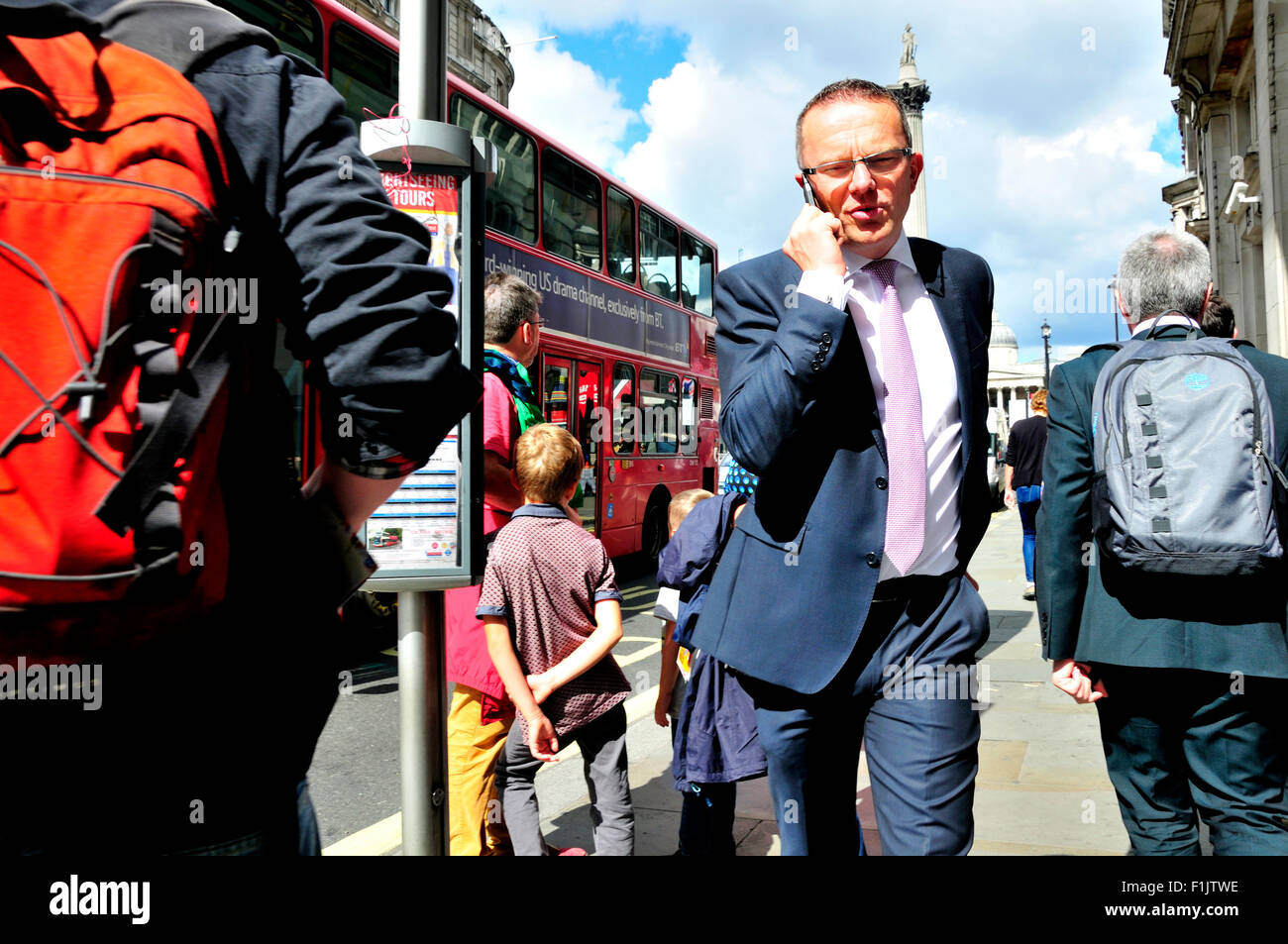 London, England, UK. Man in Whitehall talking on his mobile phone Stock ...
