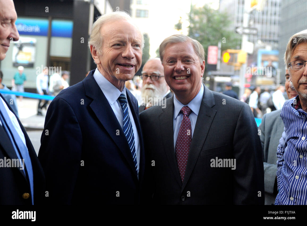 New York City. 1st Sep, 2015. Joe Lieberman and Lindsey Graham speak at ...