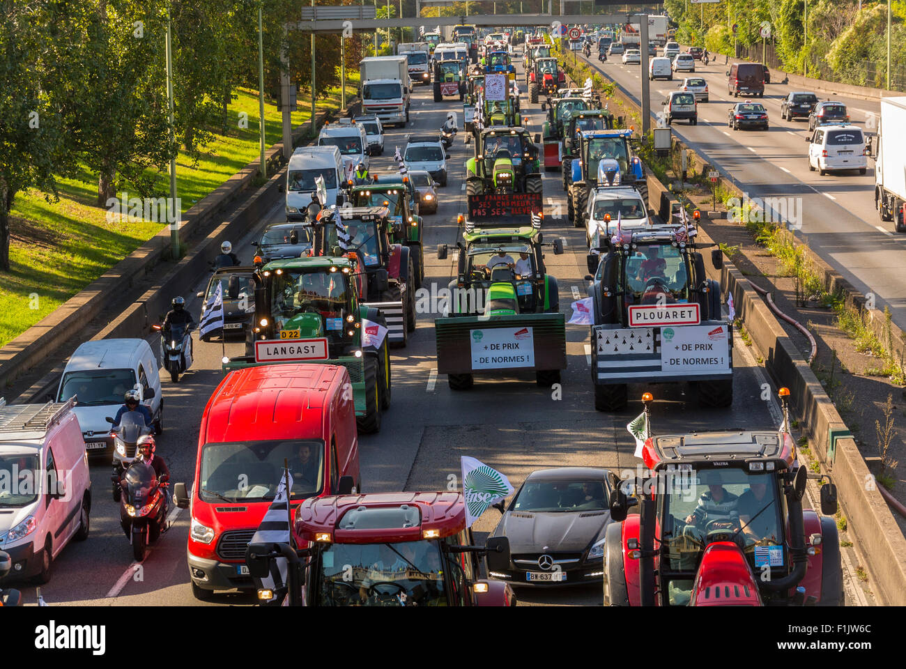 Paris, France. High Angle, Large Crowd Angry French Farmers ...
