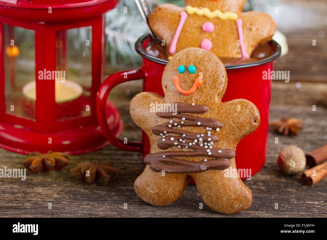 two traditional homemade gingerbread man Stock Photo - Alamy