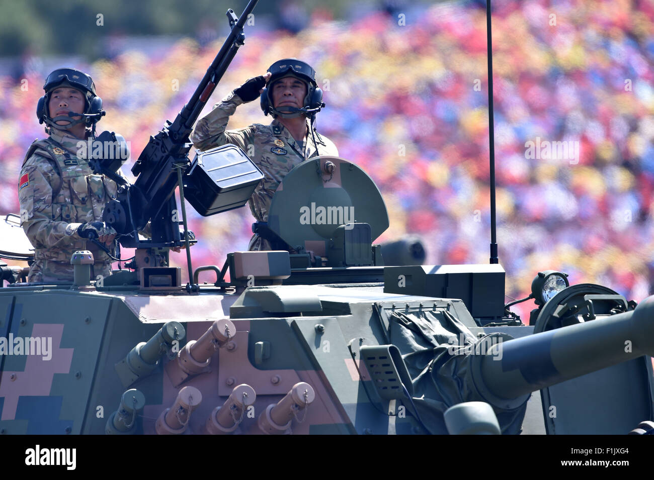 Beijing, China. 3rd Sep, 2015. Wheeled armored assault vehicles attend ...