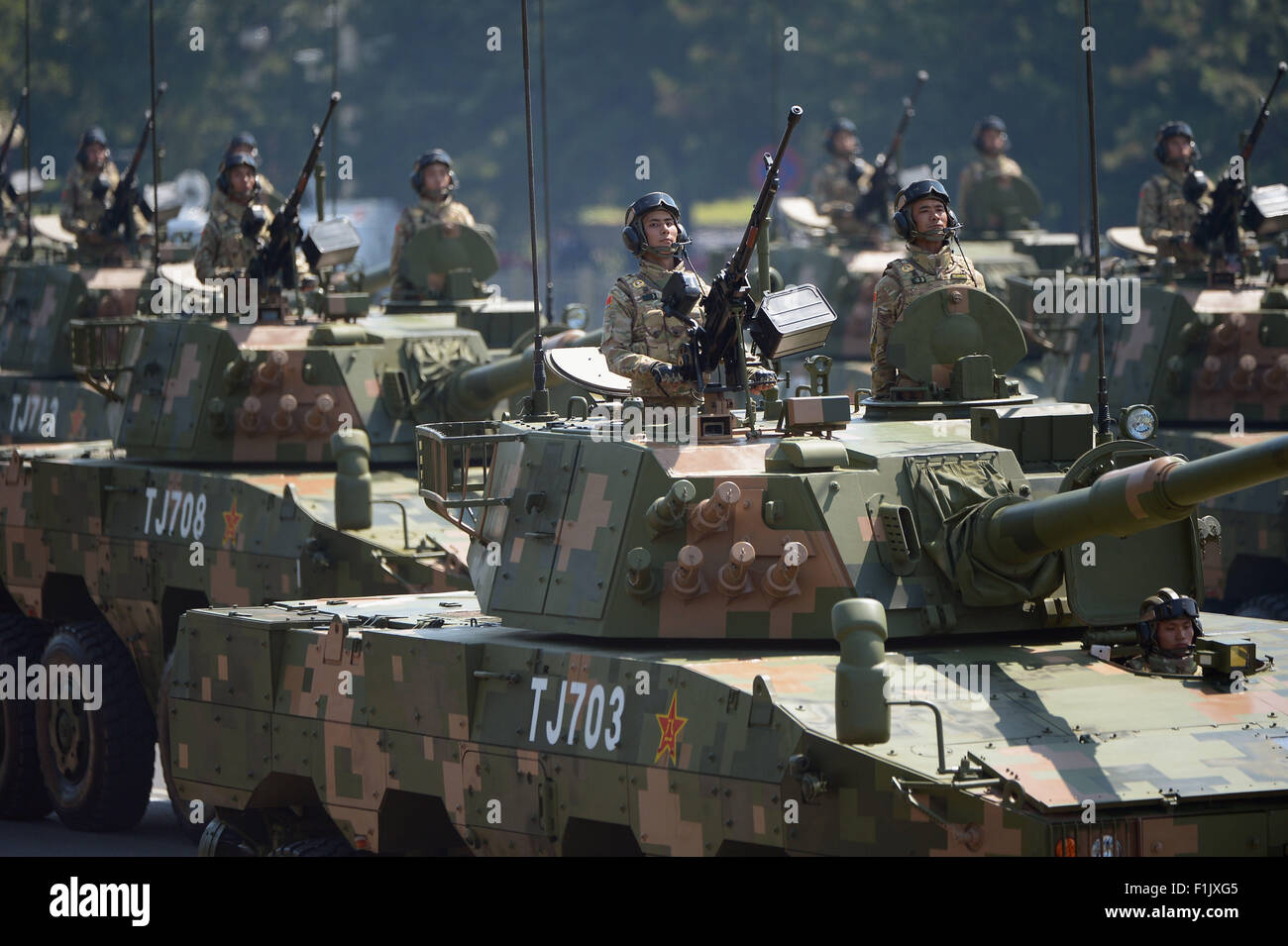Beijing, China. 3rd Sep, 2015. Wheeled armored assault vehicles attend ...
