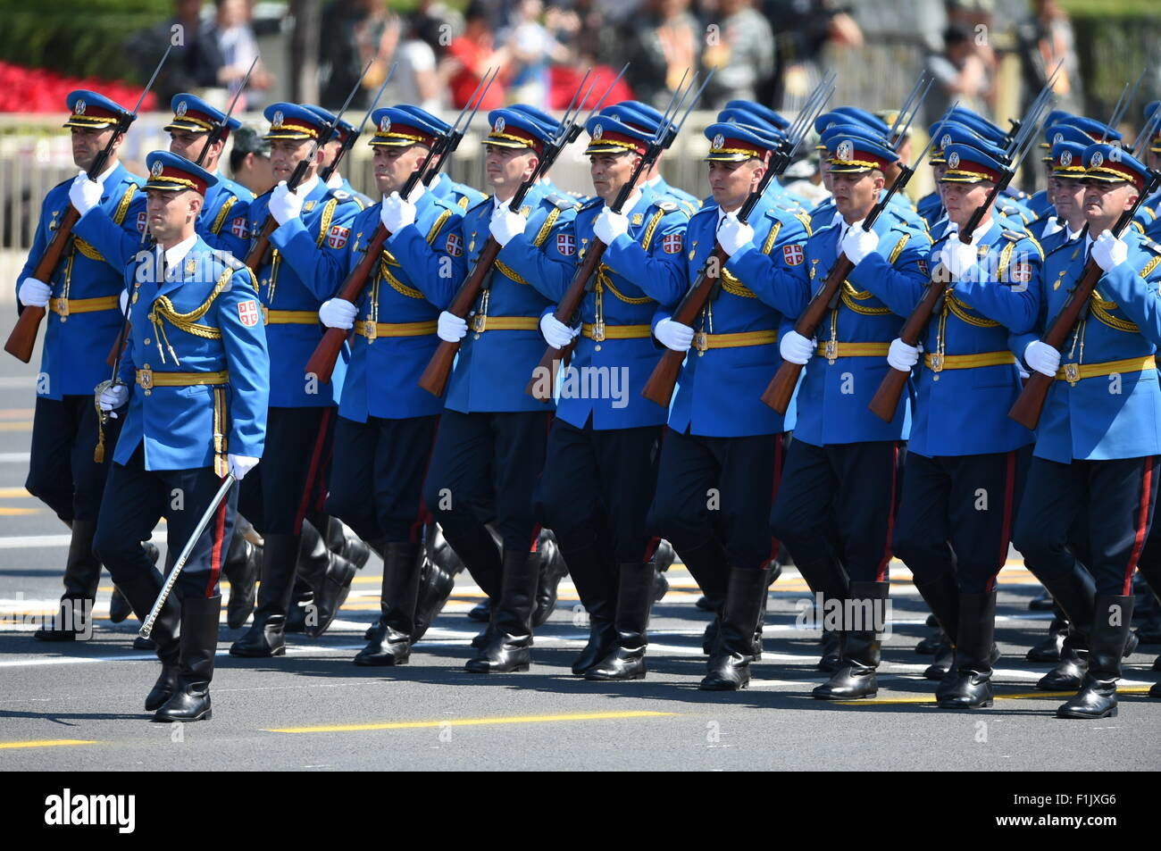 Beijing, China. 3rd Sep, 2015. The Serbian phalanx attends a parade in ...