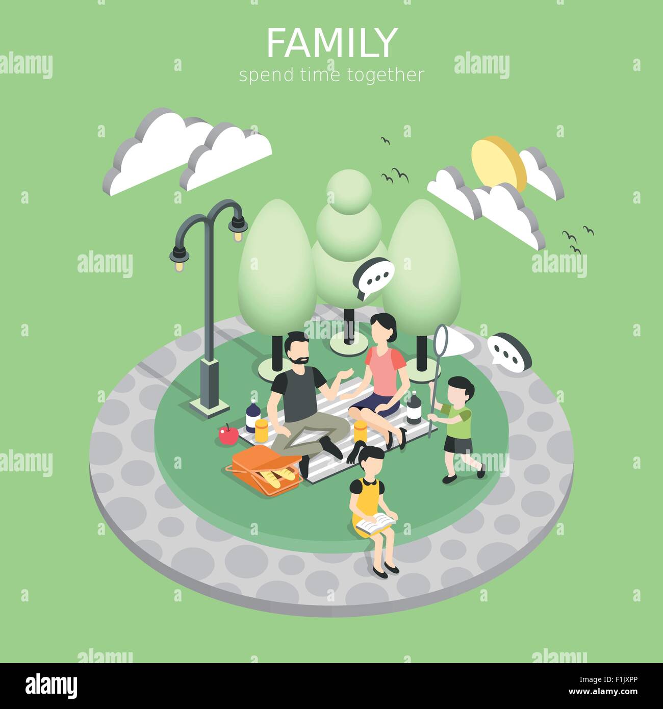 family having a picnic concept in flat 3d isometric graphic Stock ...