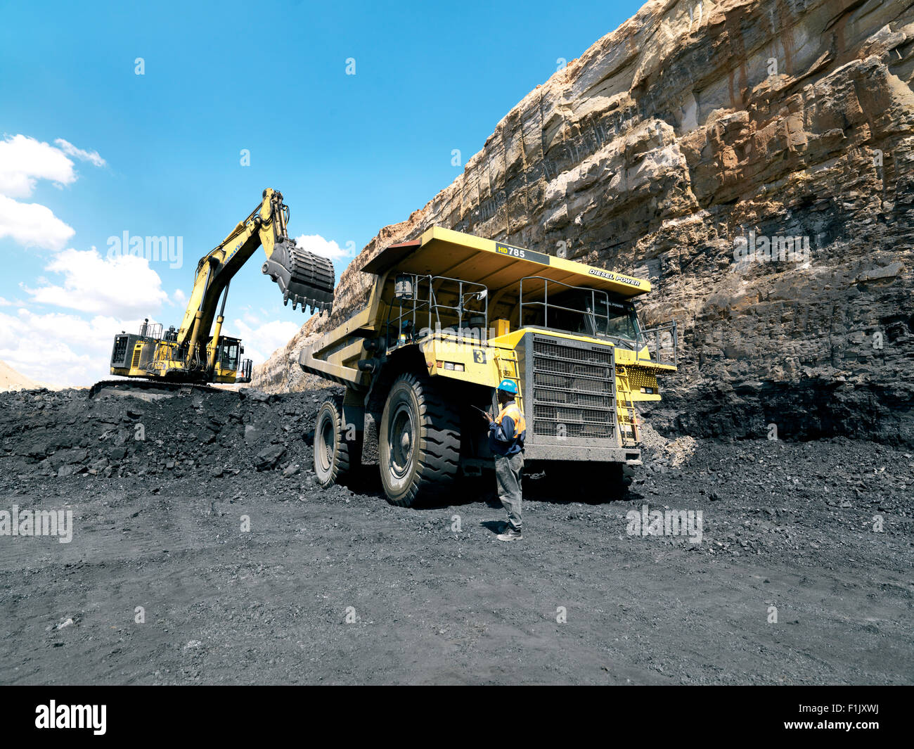 Loading coal from coal pit, Palesa Coal Mine Stock Photo - Alamy