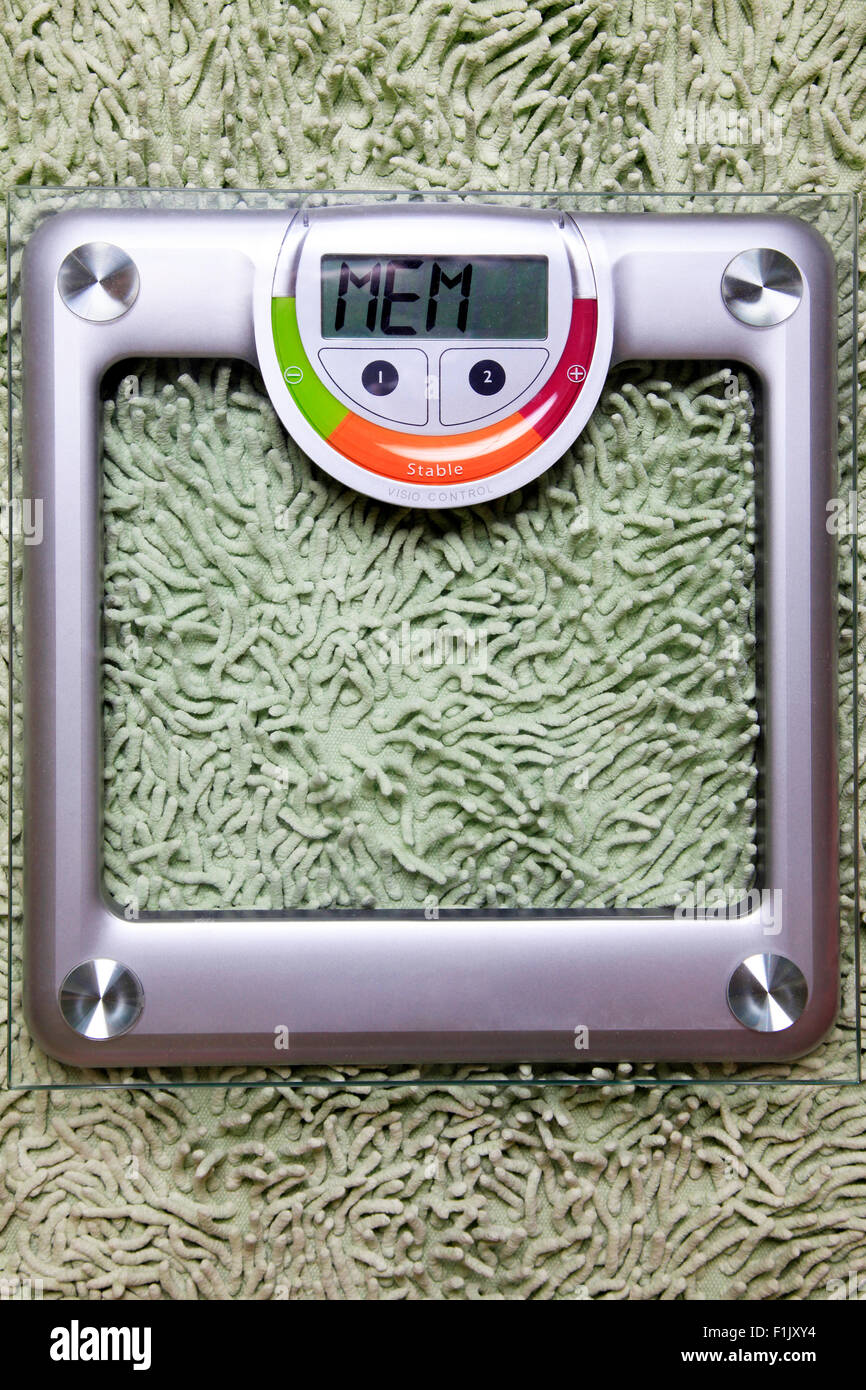 Floor scales on the glass against the green carpet Stock Photo - Alamy