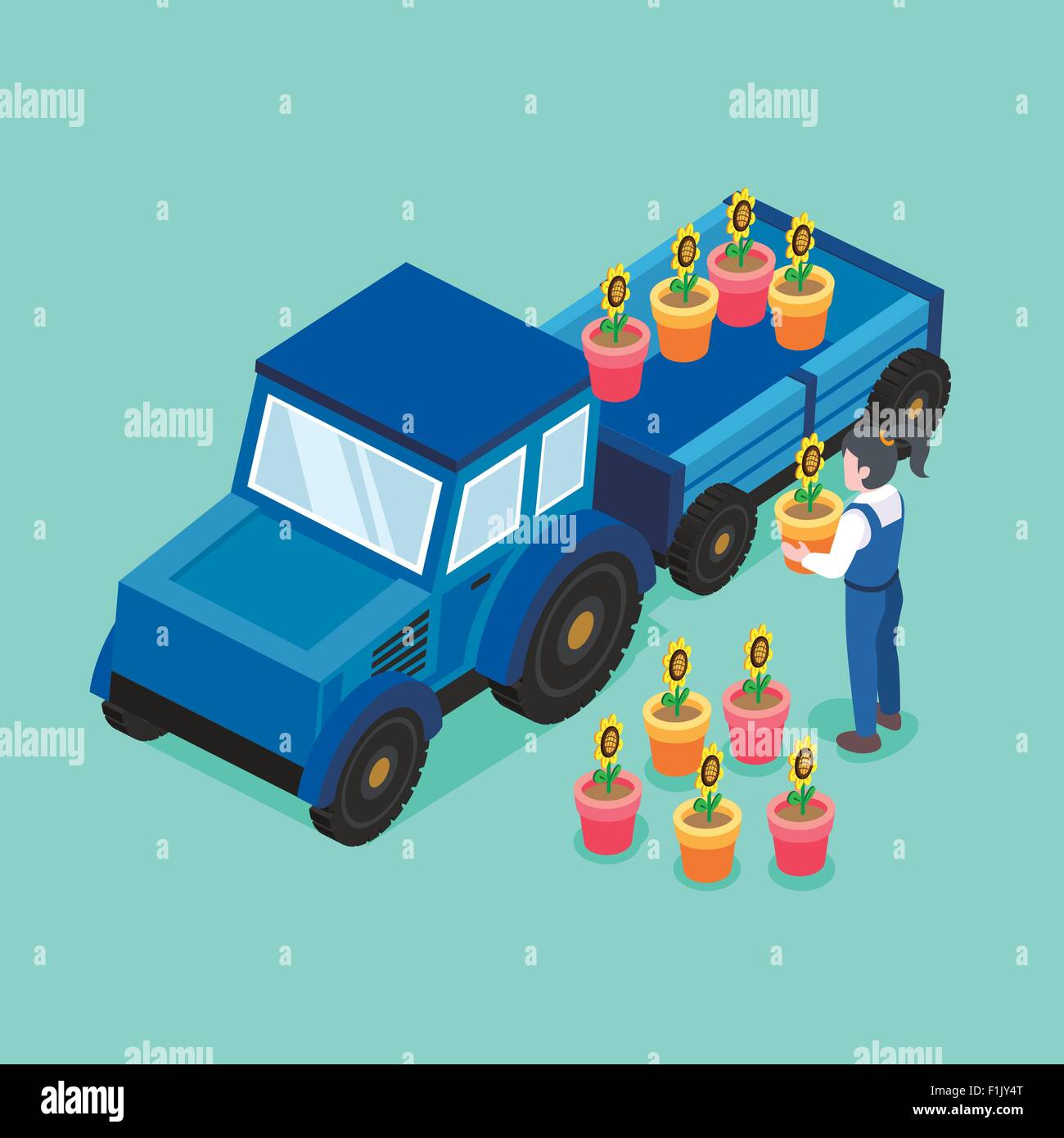 flower transportation concept in flat 3d isometric graphic Stock Vector ...