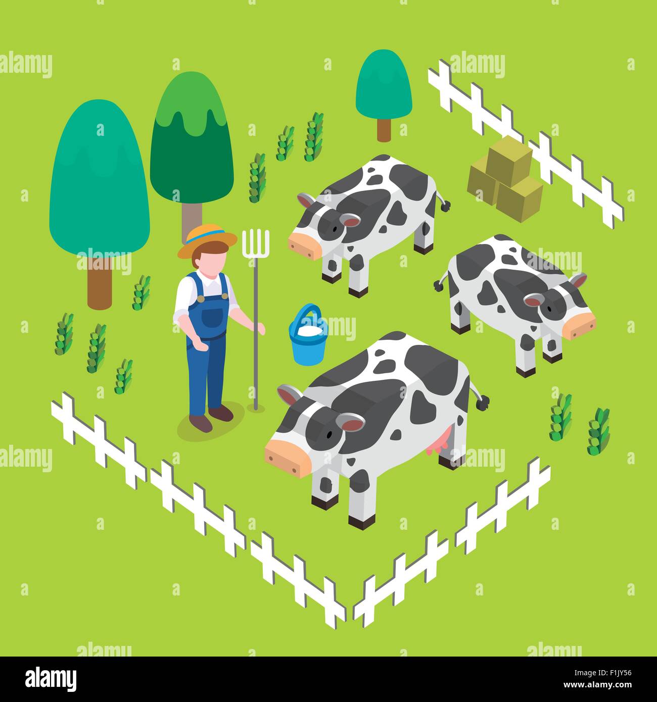 farm scenery concept in flat 3d isometric graphic Stock Vector Image ...