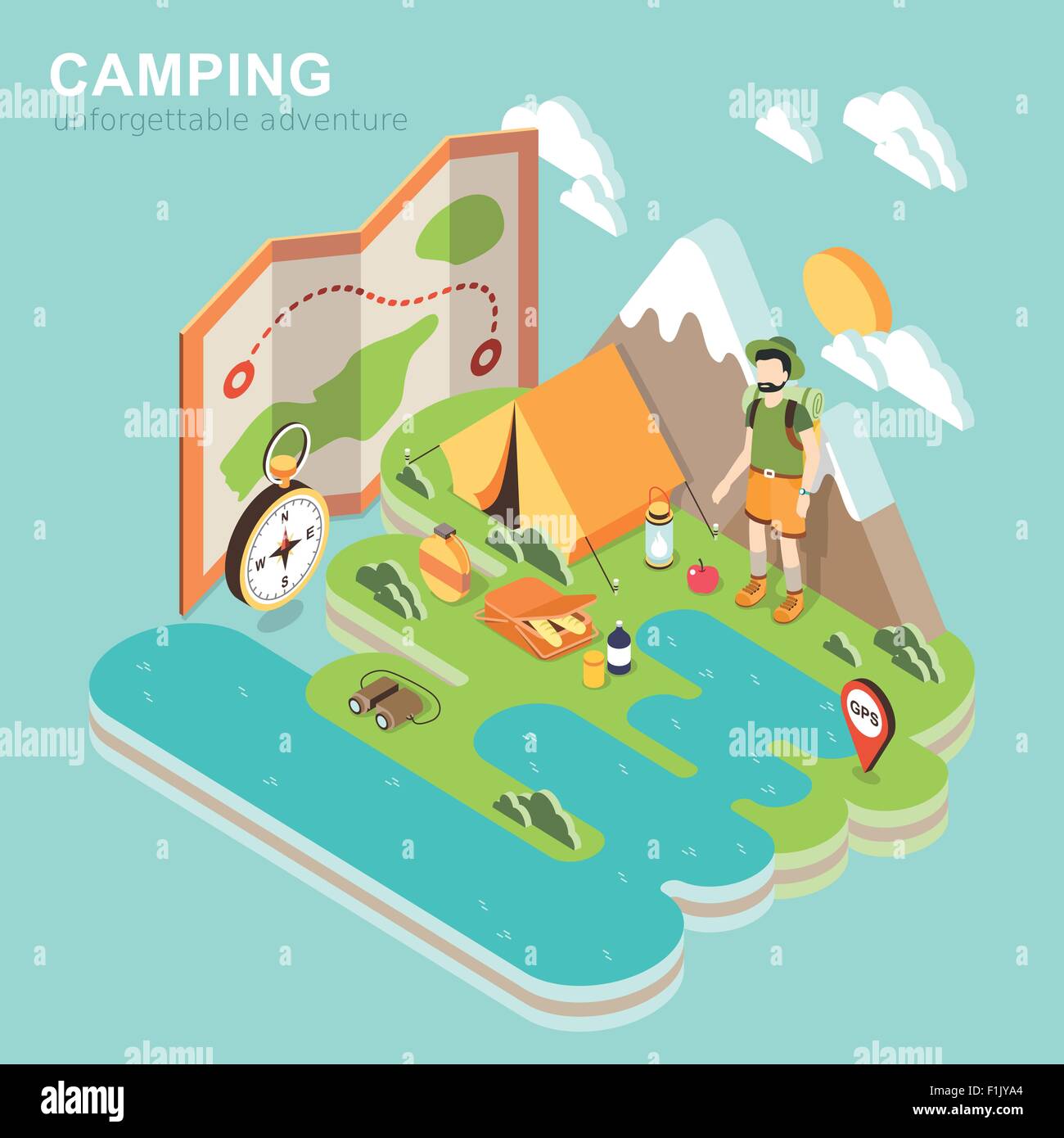 flat 3d isometric design of camping adventure Stock Vector Image & Art ...