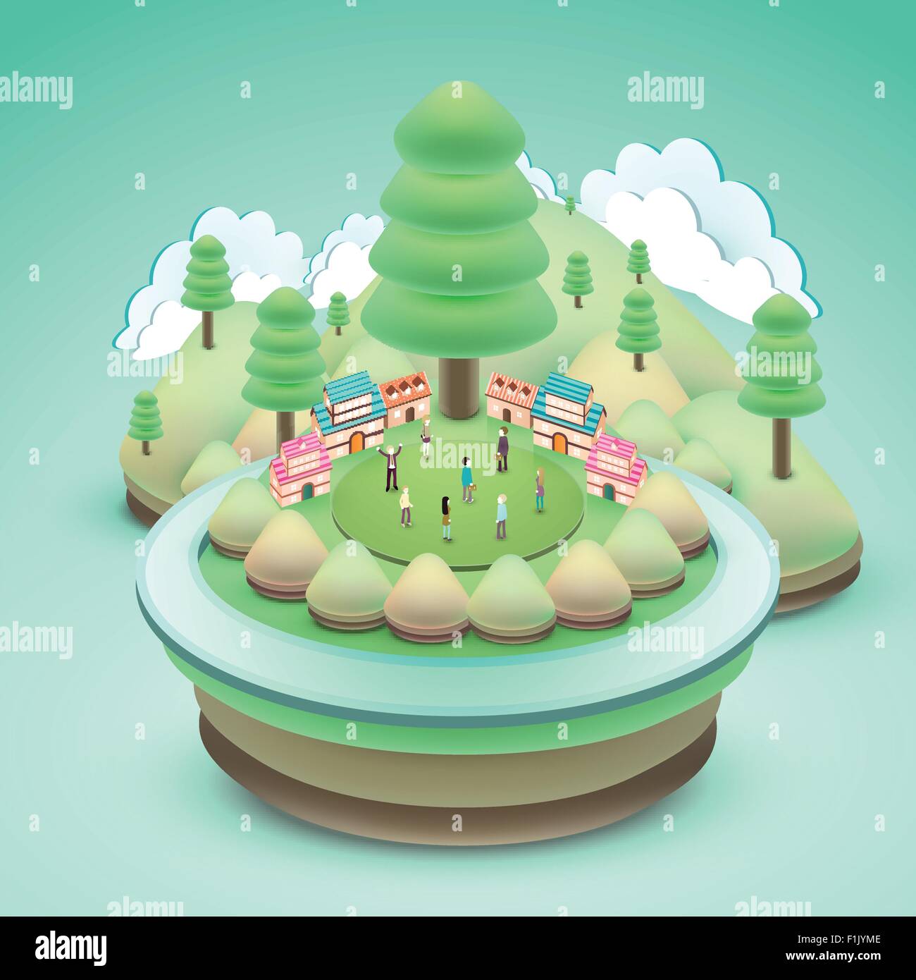 flat 3d isometric design of adorable outdoor scenery Stock Vector Image ...
