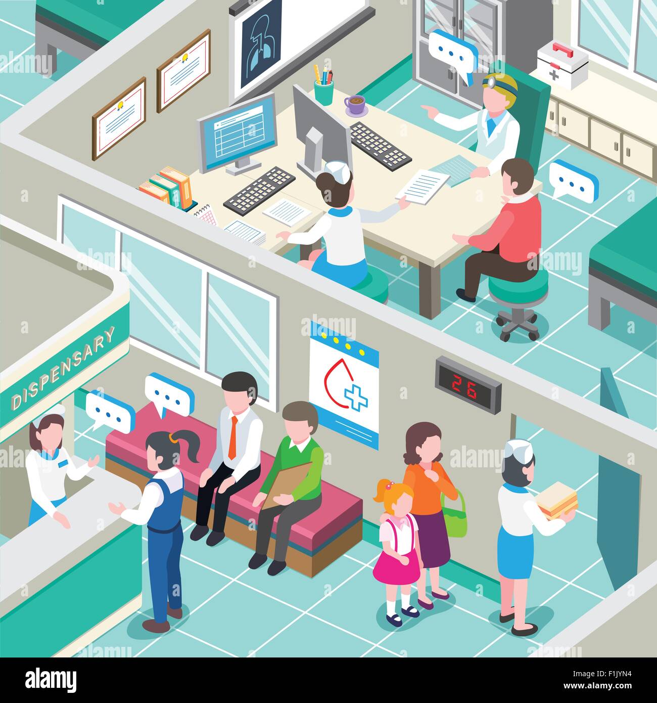 flat 3d isometric design of medical clinic interior Stock Vector Image ...
