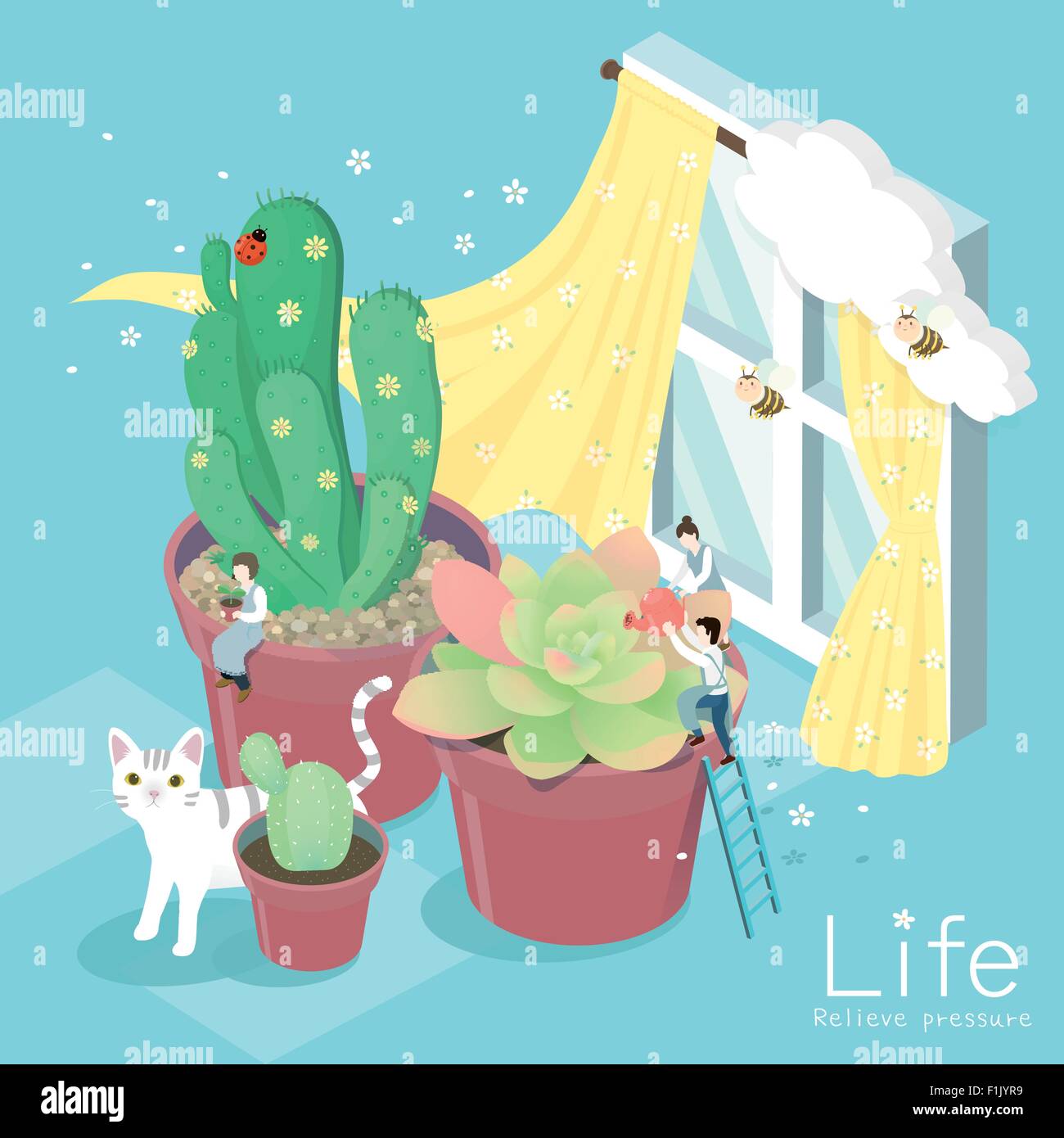 flat 3d isometric design of comfortable life concept Stock Vector Image ...