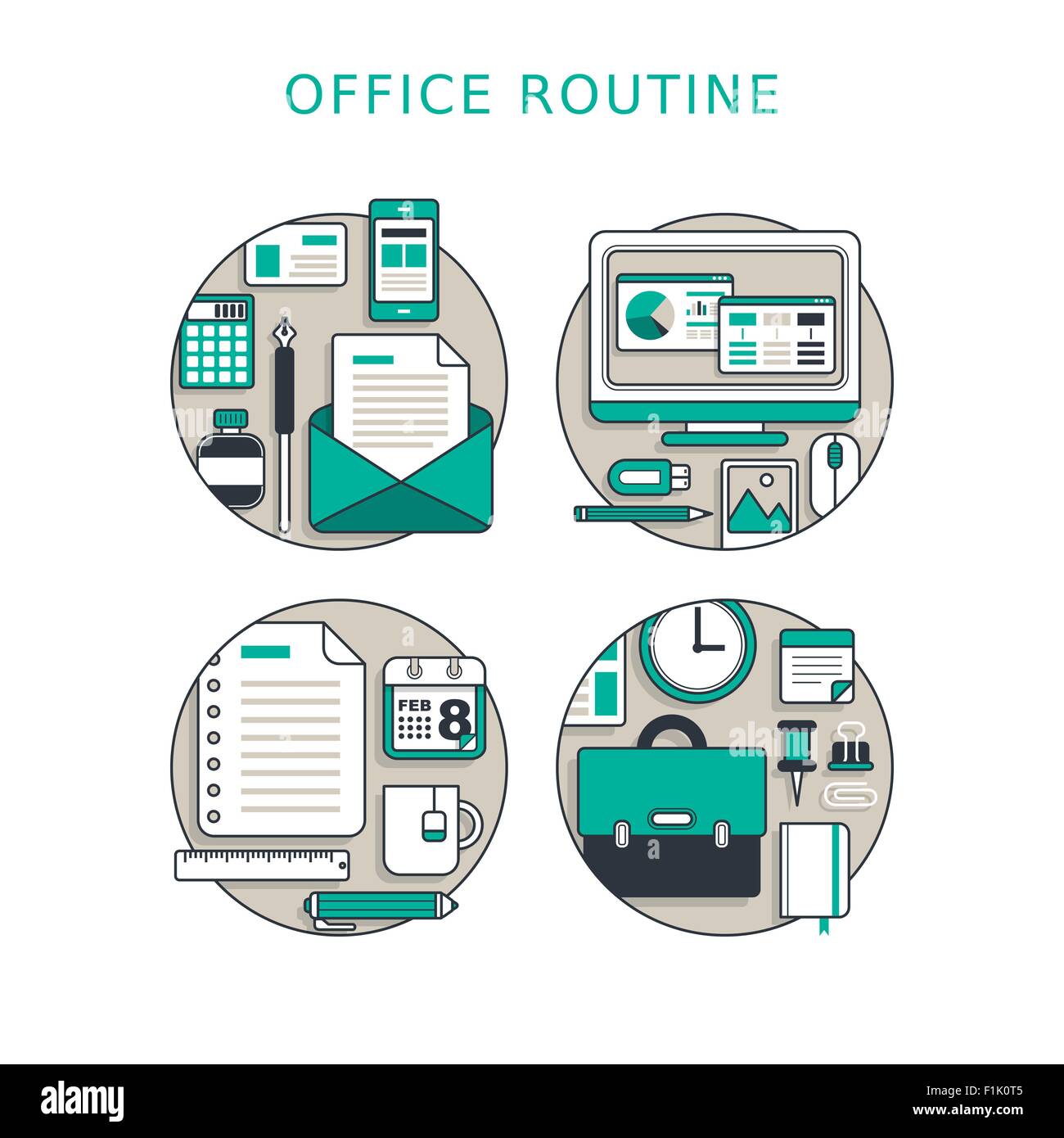 office routine concept in thin line style Stock Vector Image & Art - Alamy
