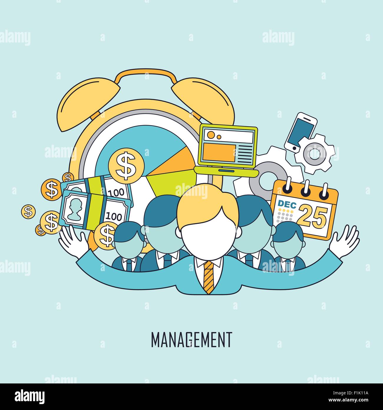 business management concept in flat thin line style Stock Vector Image ...