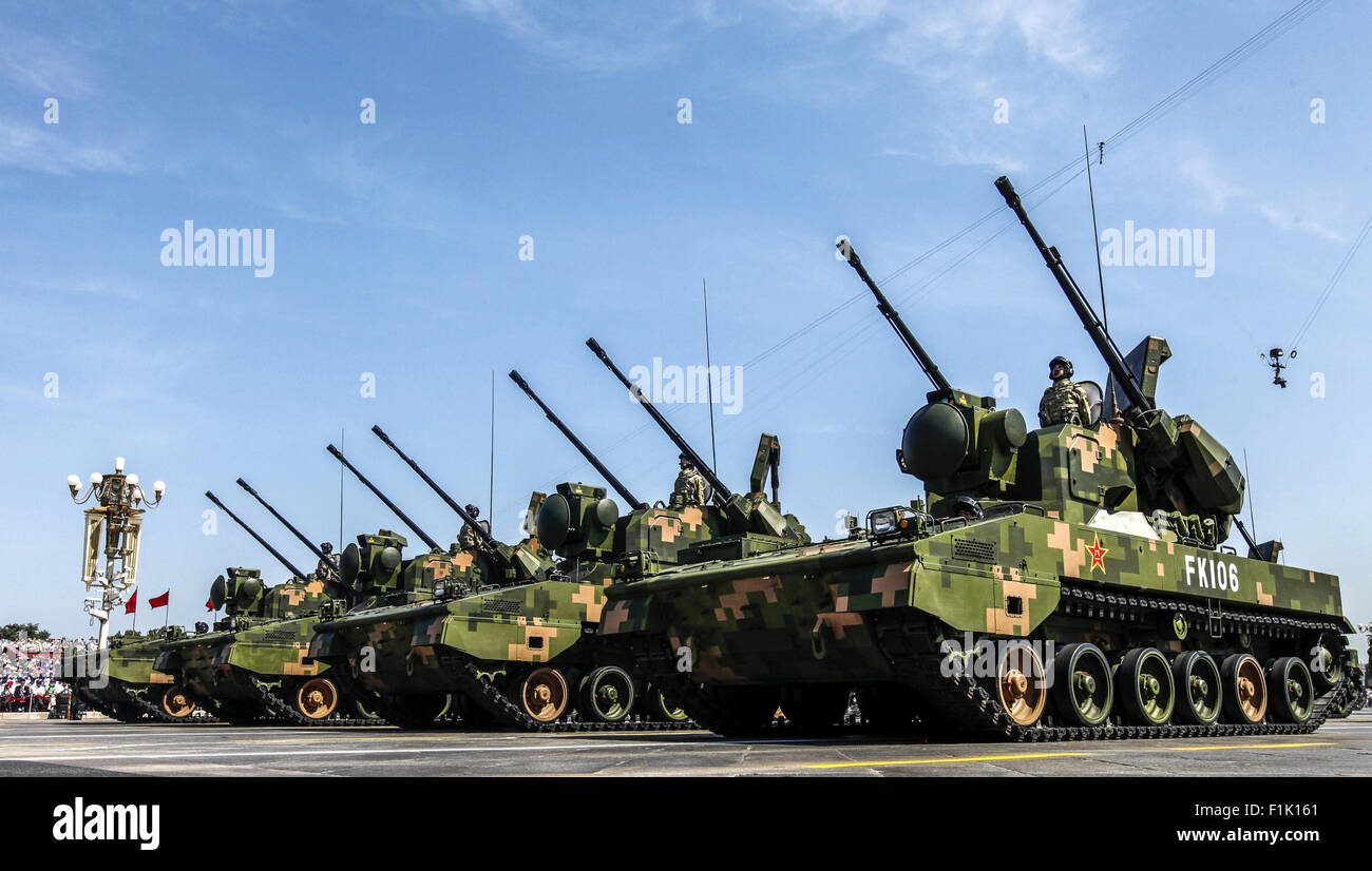 Beijing, China. 3rd Sep, 2015. An anti-aircraft artillery phalanx ...