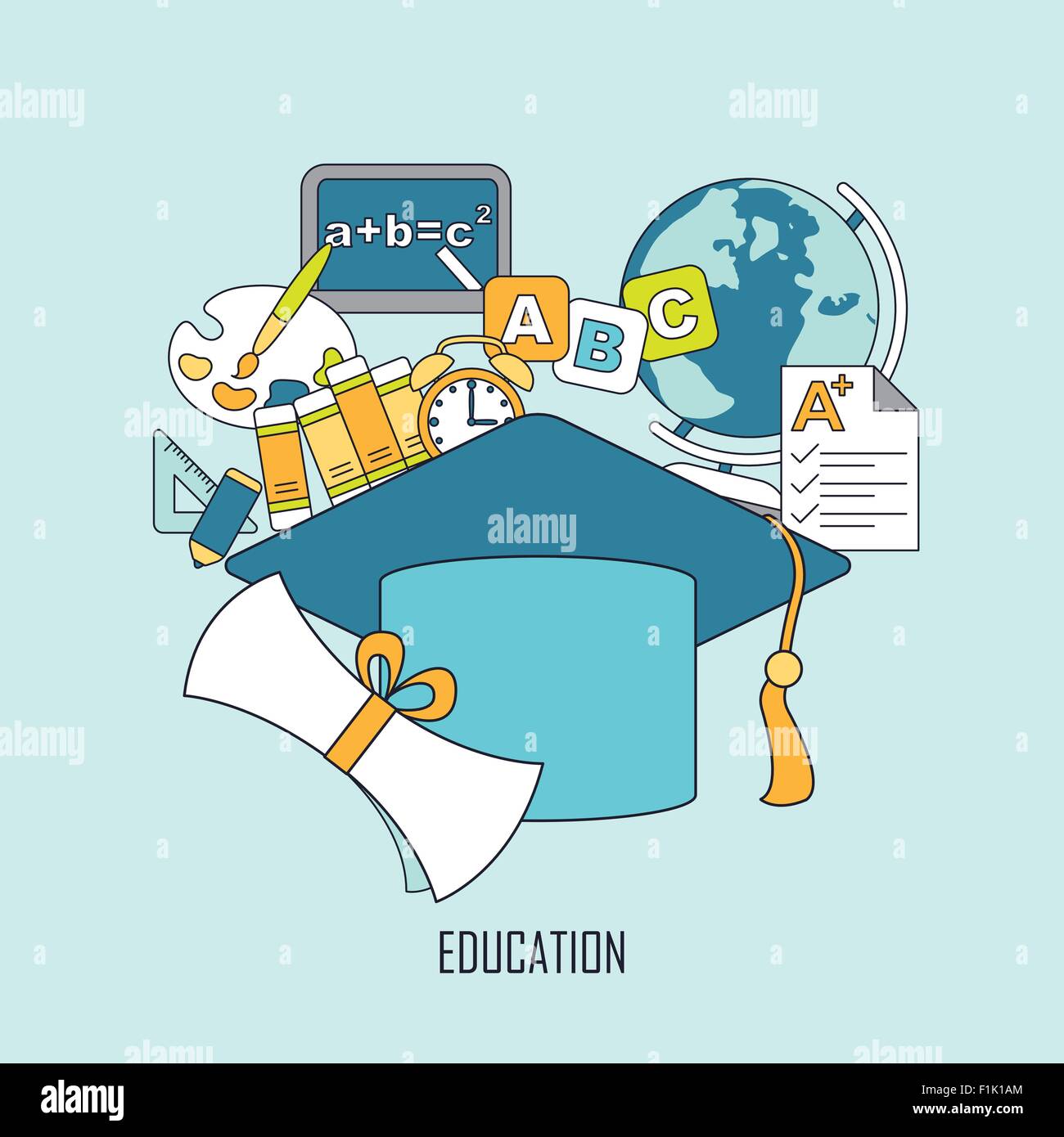 education concept with graduation cap element in thin line style Stock ...