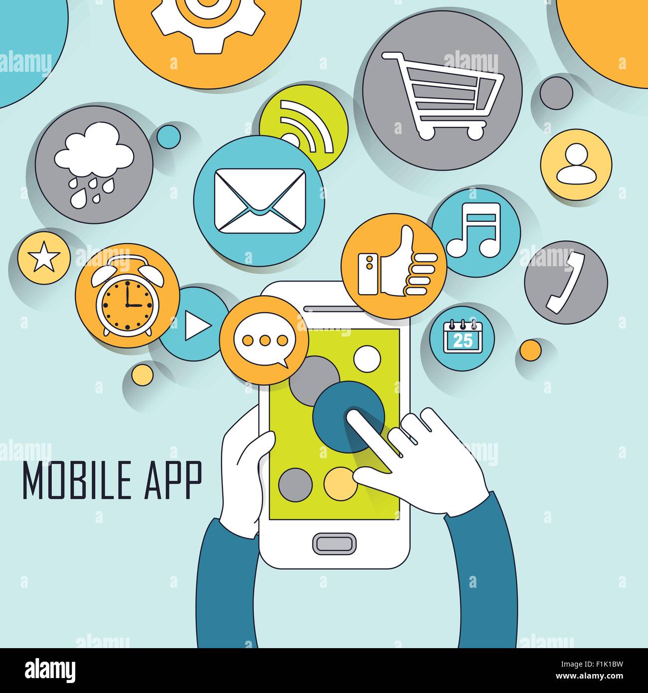 mobile apps concept: apps flying out from mobile phone in thin line ...