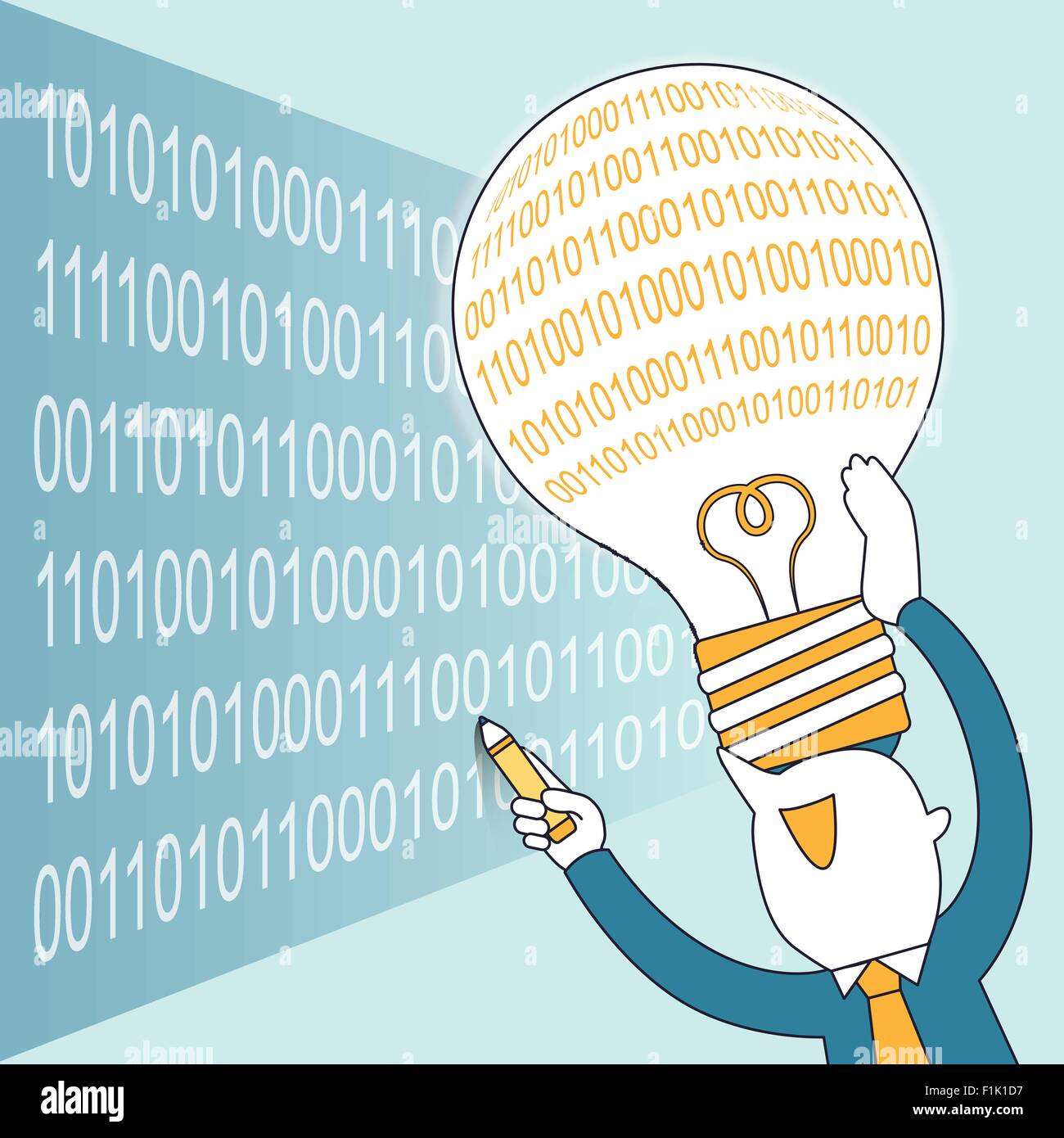 process coding concept: businessman writing program in line style Stock ...