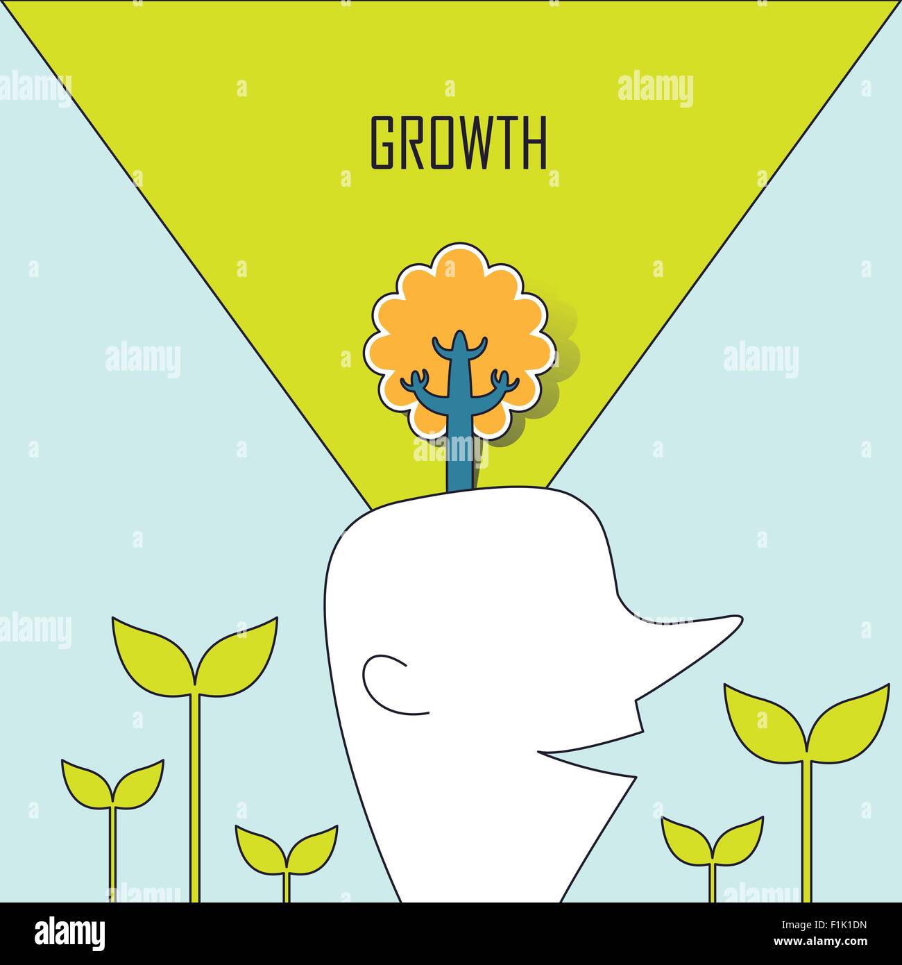 growth concept: a tree growing up from a man's head in line style Stock ...