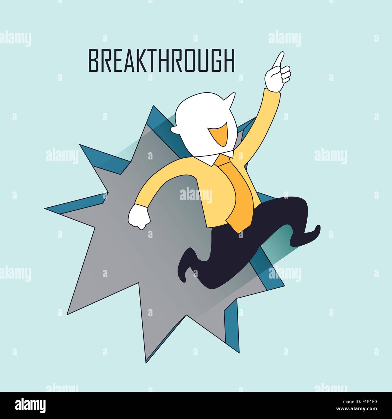 breakthrough concept: a businessman jumping out from the wall in line ...
