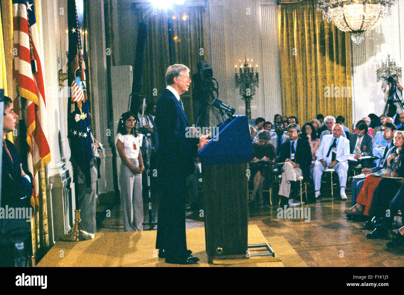 United States President Jimmy Carter holds a press conference in the ...
