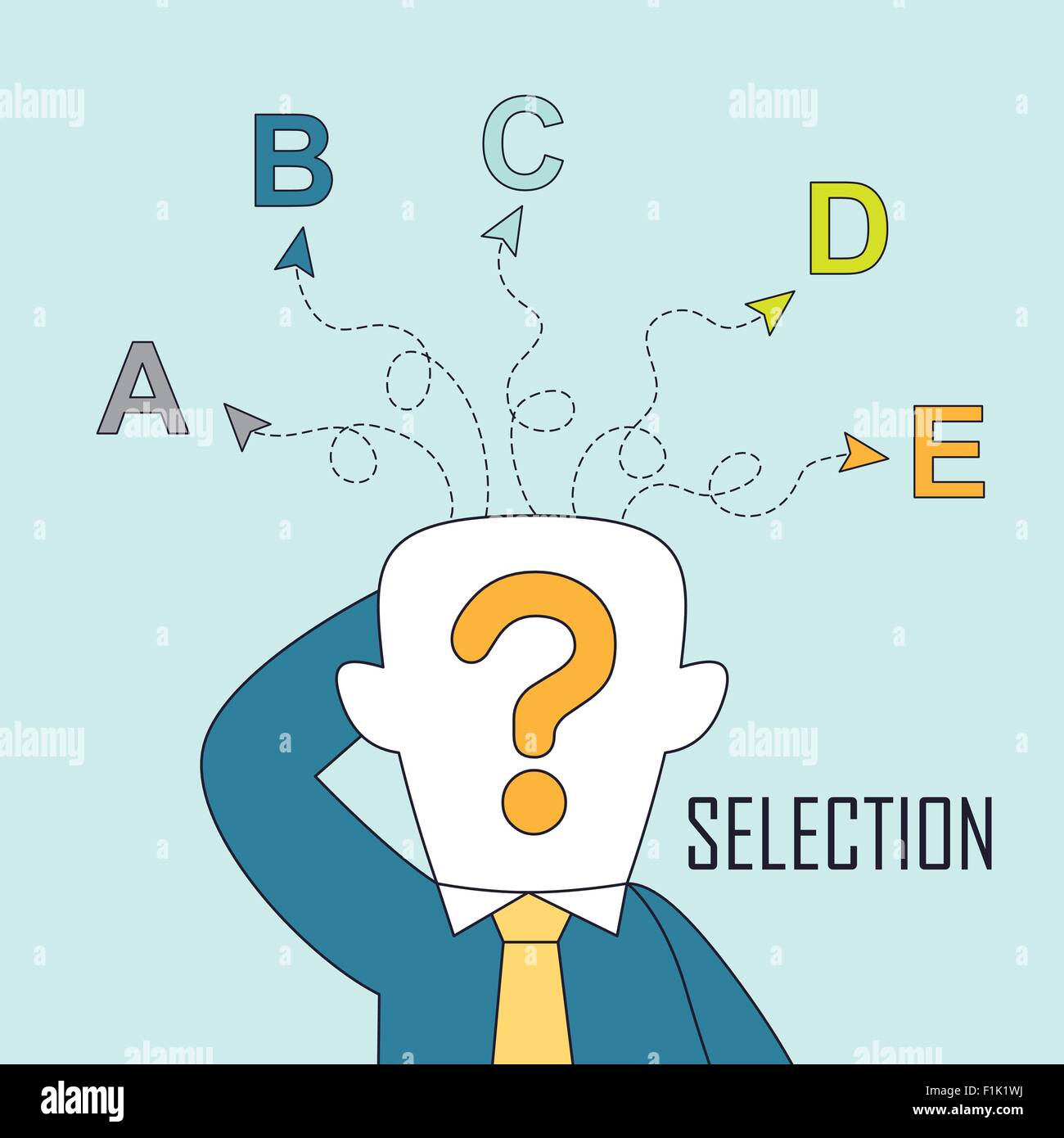 selection concept: a man is confused by different choices in line style ...