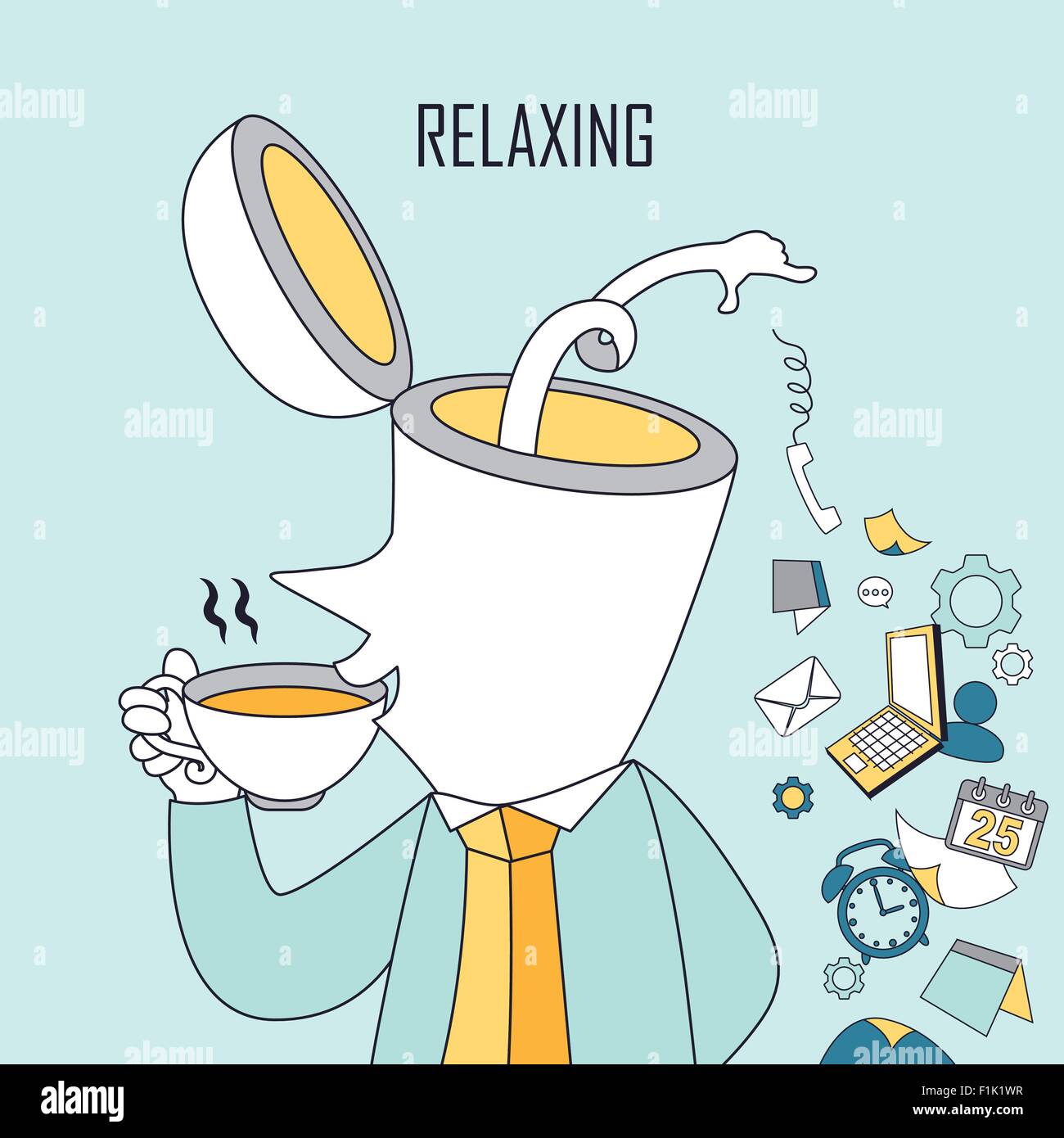 relaxing concept: a man is drinking coffee in line style Stock Vector ...