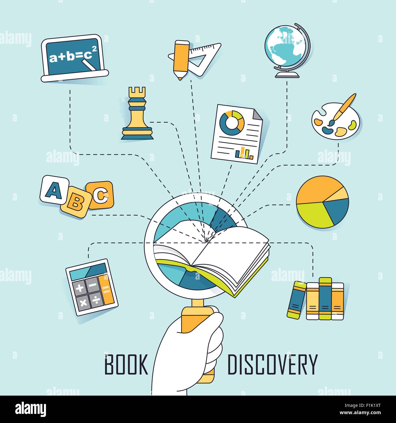 knowledge concept: discovery knowledge in the book in line style Stock ...