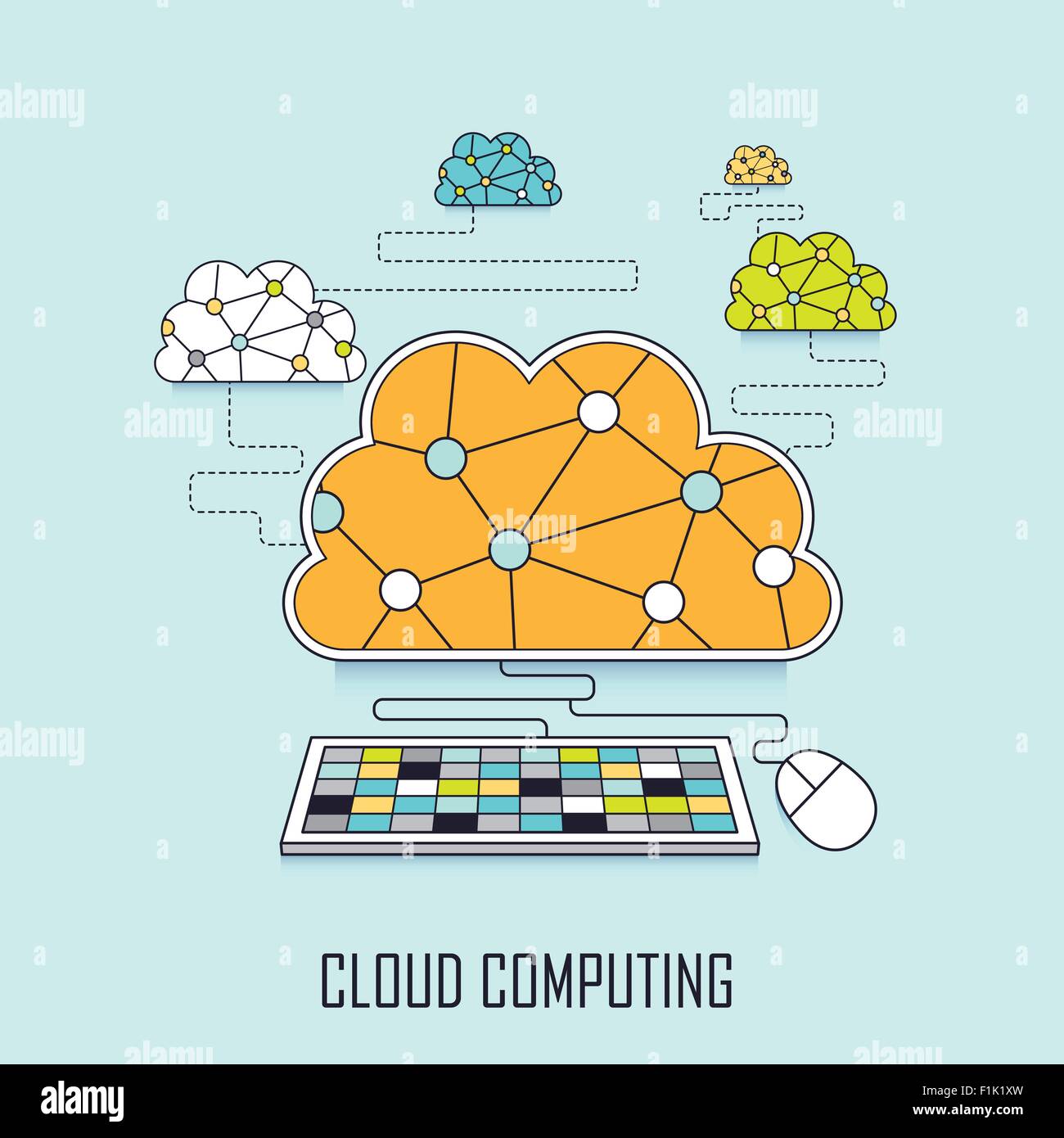 cloud computing concept: cloud connecting to keyboard in line style ...