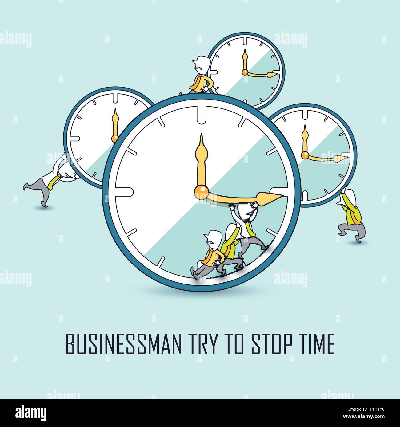 time management concept: businessmen trying to stop time in line style ...