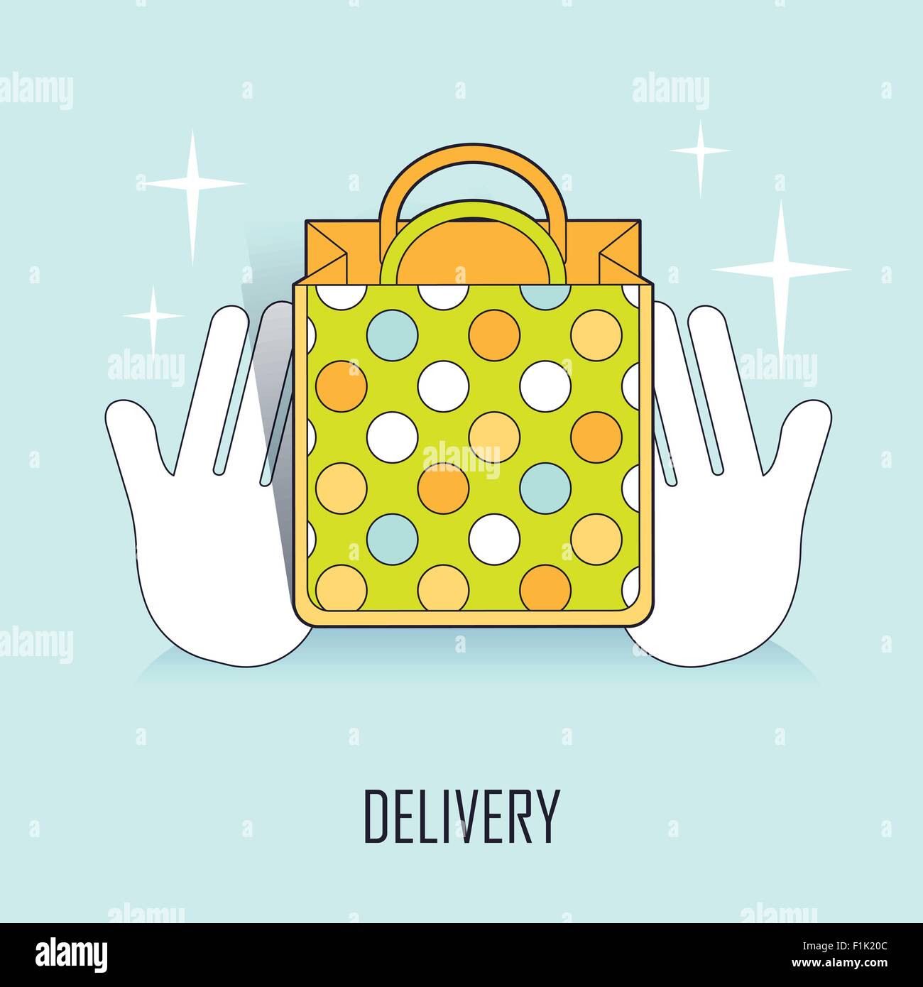 delivery concept: hands offering a lovely shopping bag in line style ...