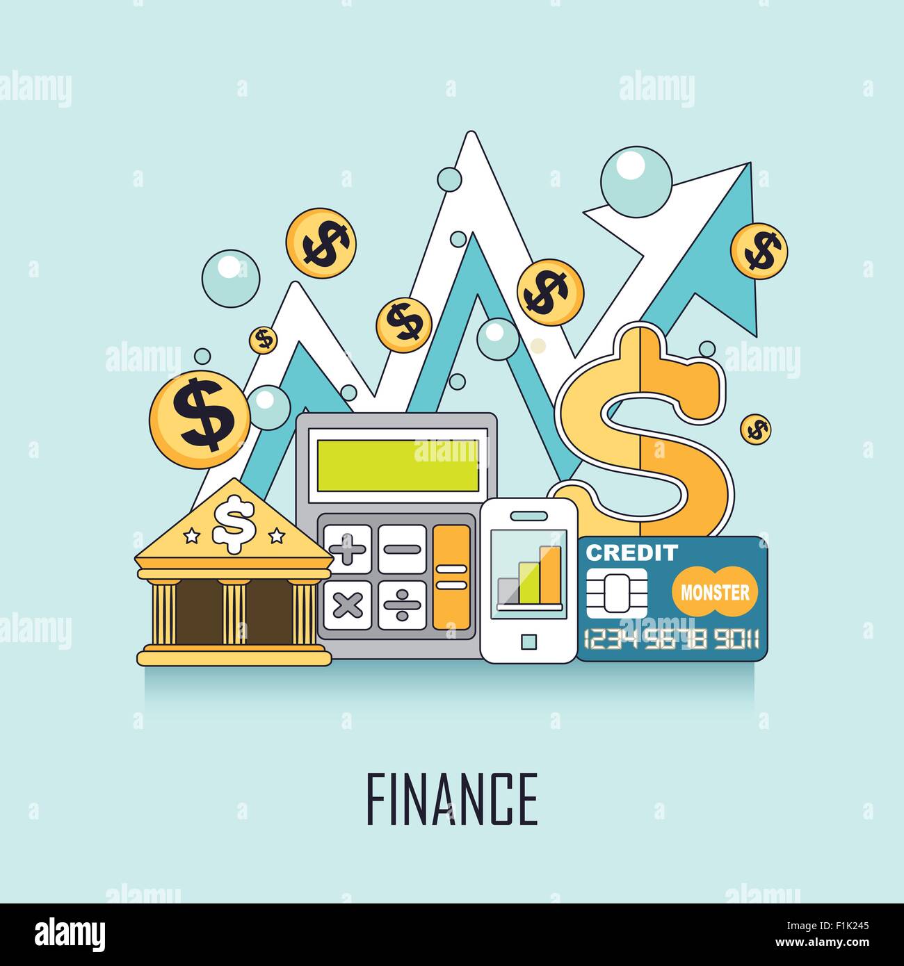 finance concept: banking elements in line style Stock Vector Image ...