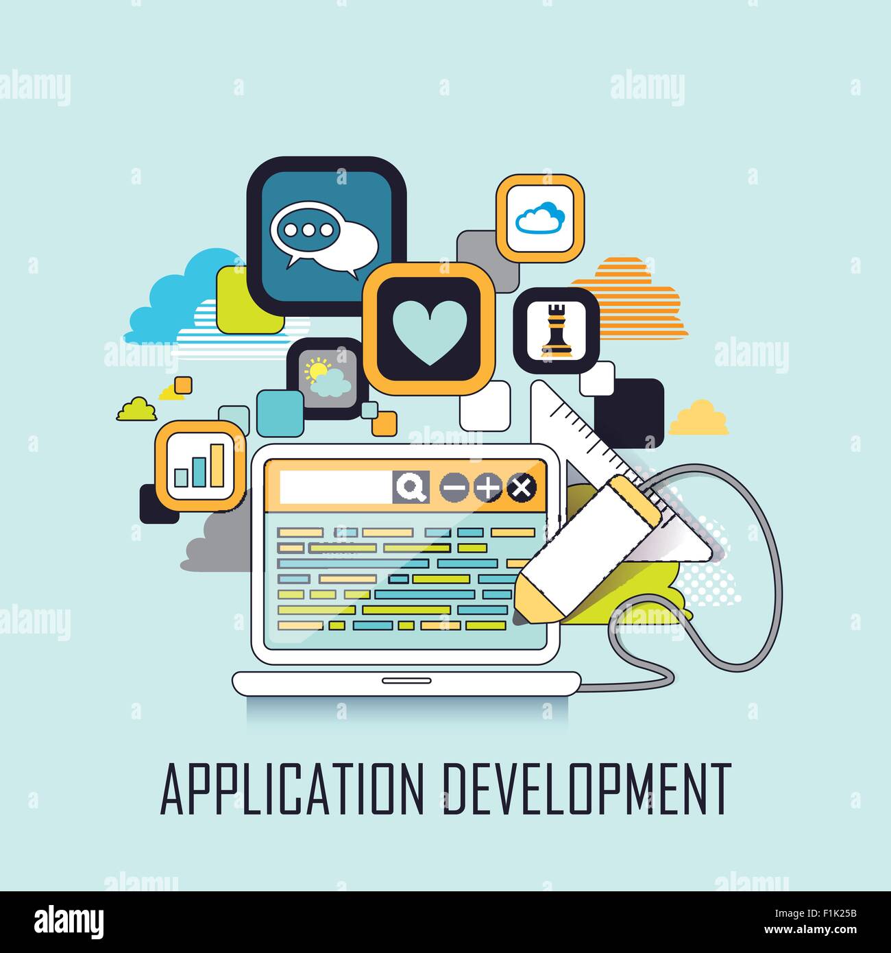 application development concept: apps and laptop in line style Stock ...