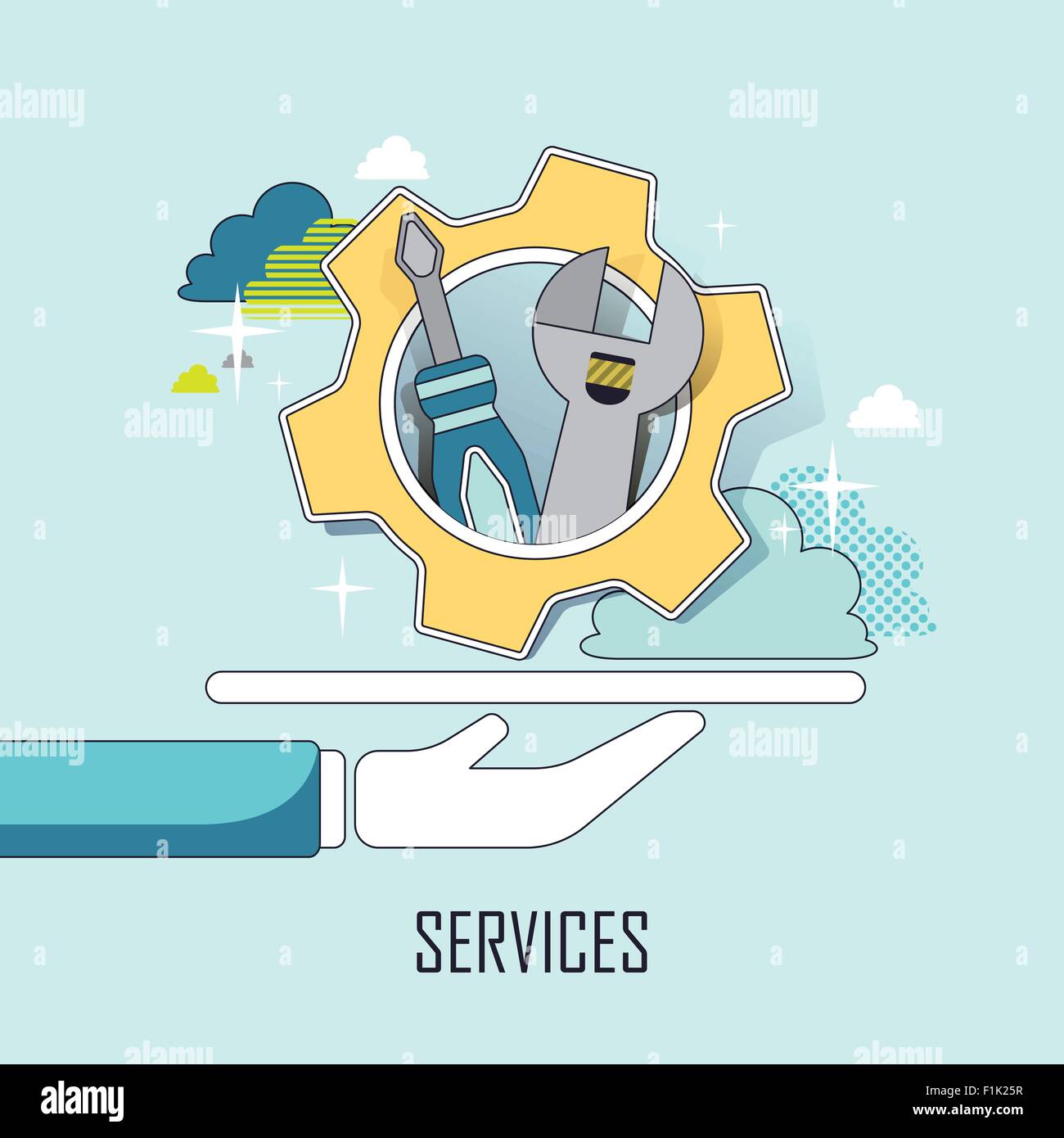 customer service concept: a hand holding tools in line style Stock ...