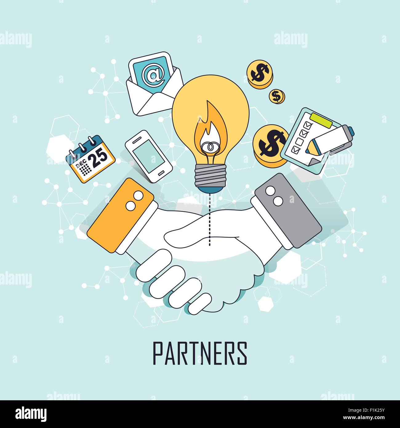 partners concept: businessmen shaking their hands in line style Stock ...