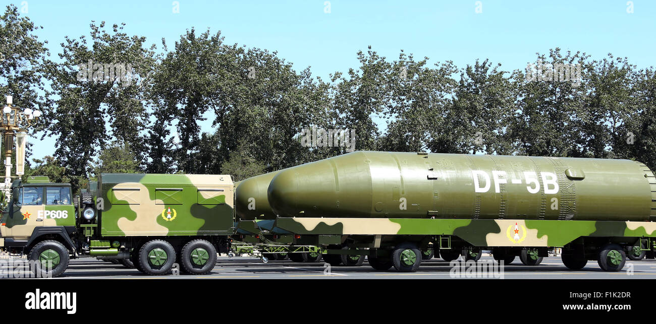 Beijing, China. 3rd Sep, 2015. The DF-5B nuclear missiles attend the ...