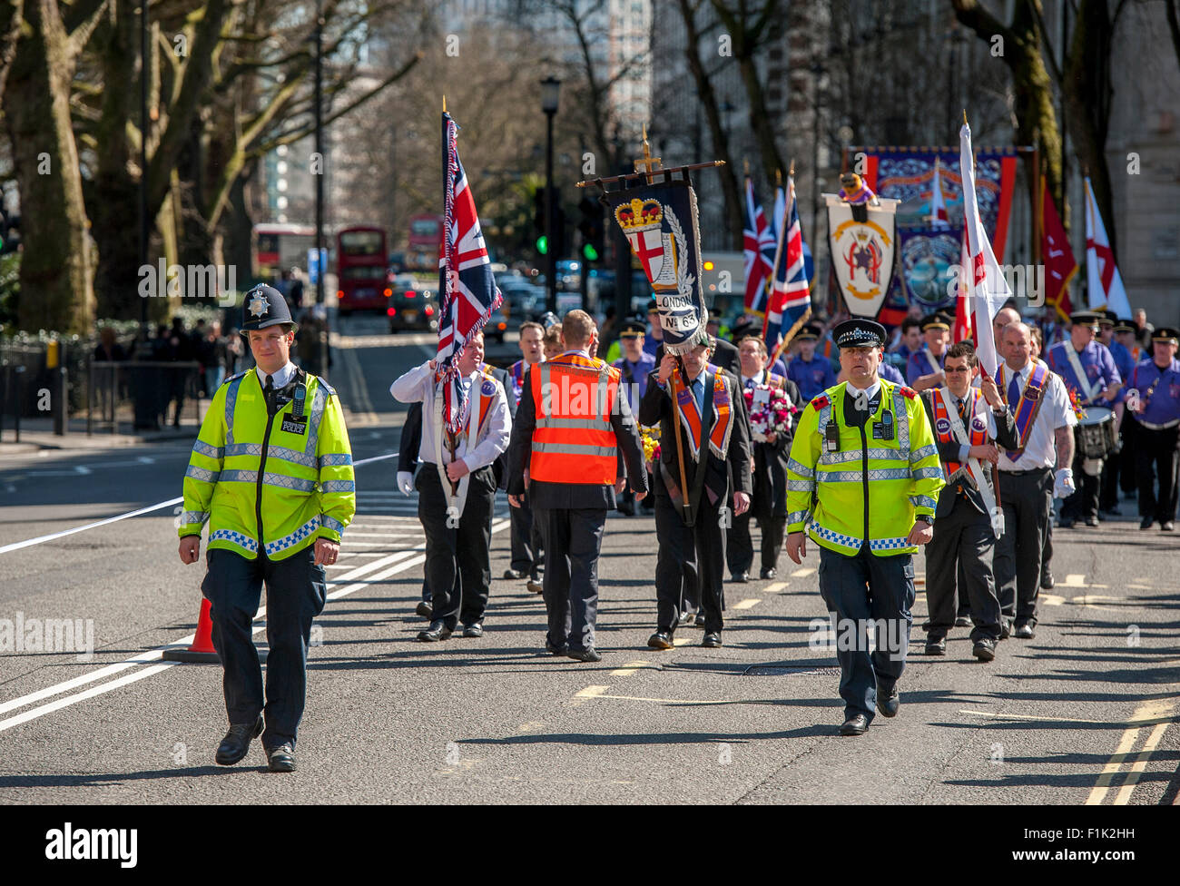 St Georges Day Orange parade in City of London being escorted by the ...