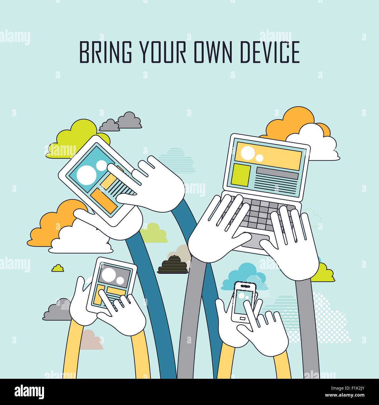 technology concept: bring your own device in line style Stock Vector ...
