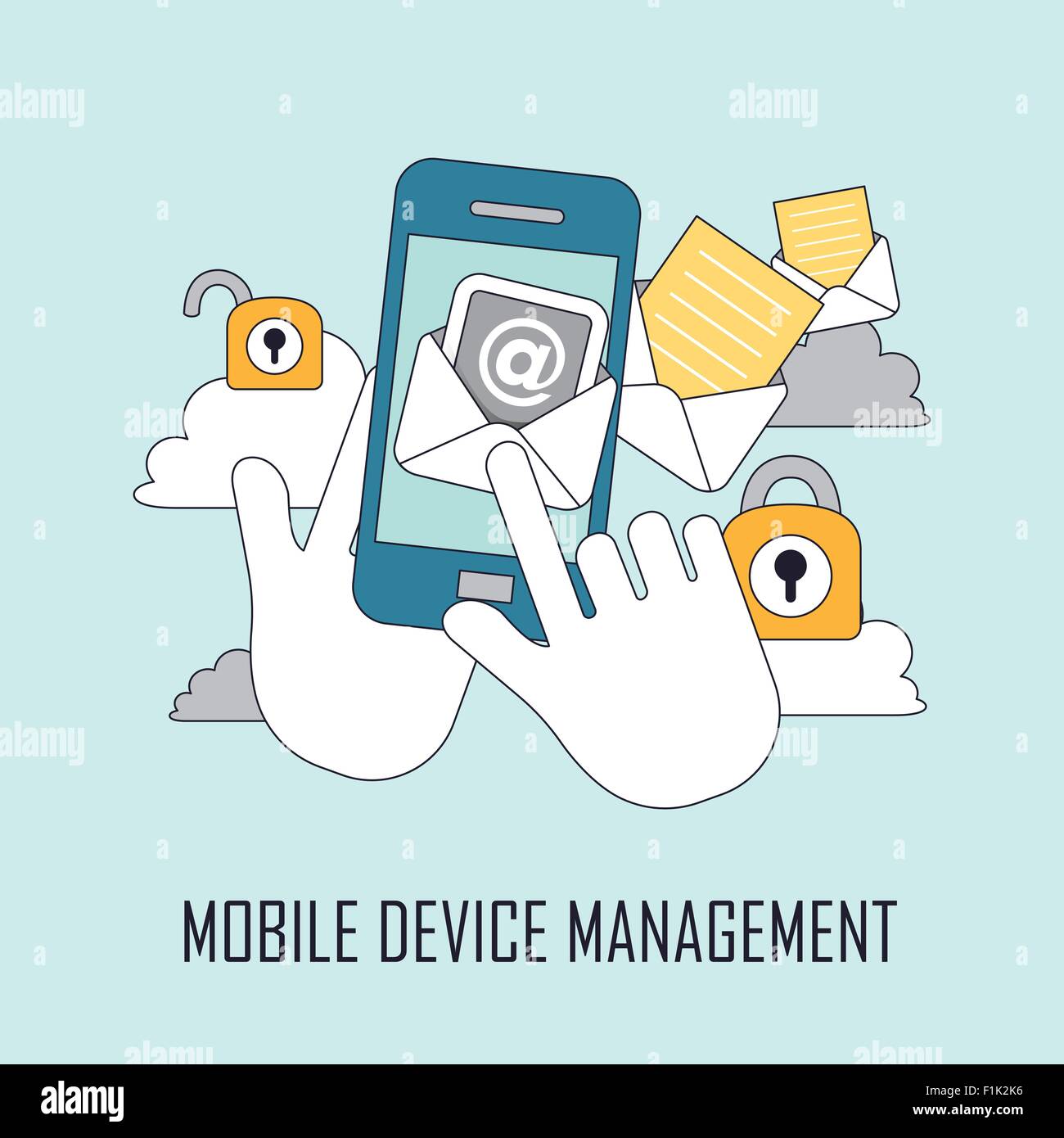 security concept: mobile device management in line style Stock Vector ...
