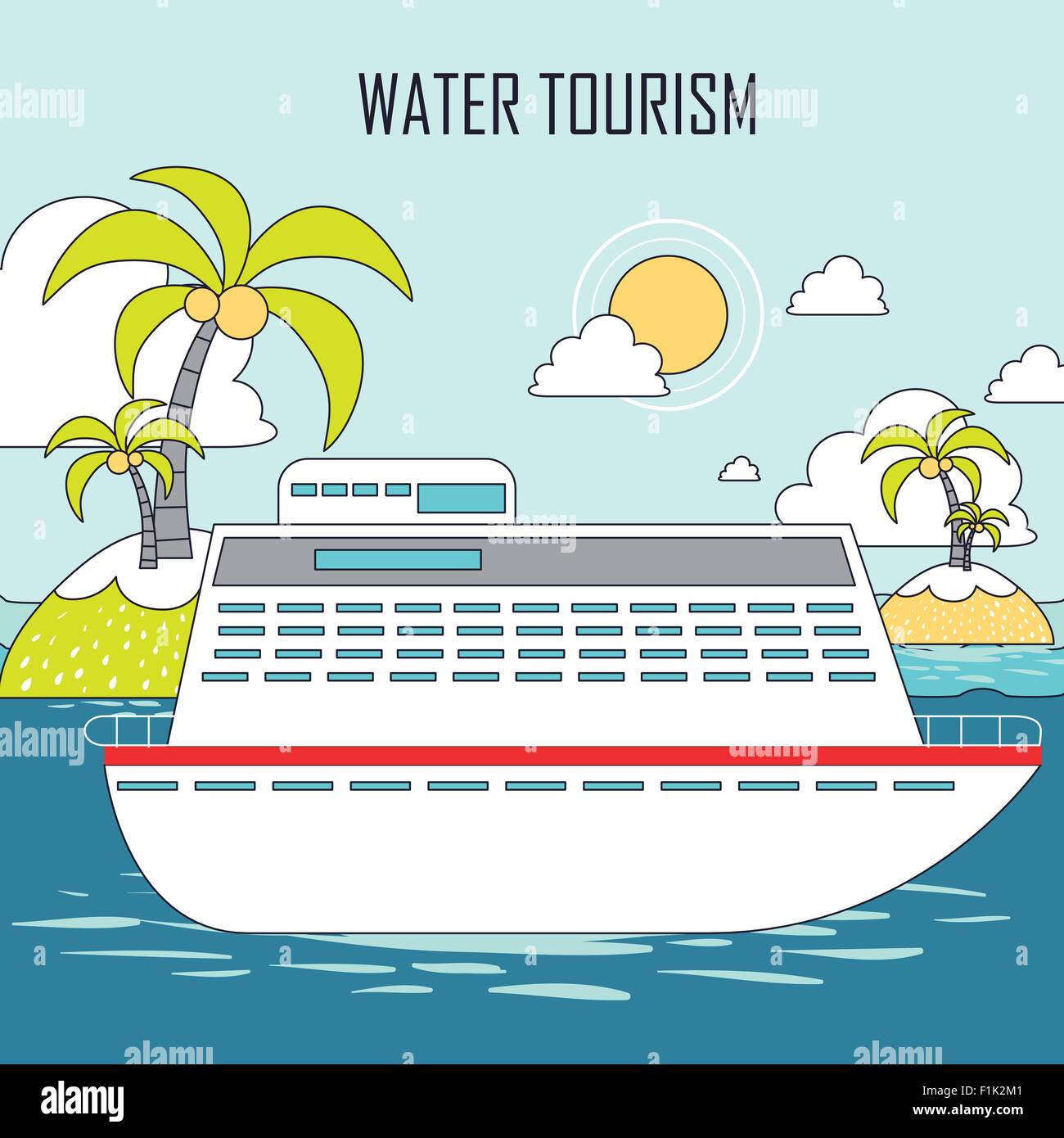 water tourism concept: cruise and island in line style Stock Vector ...